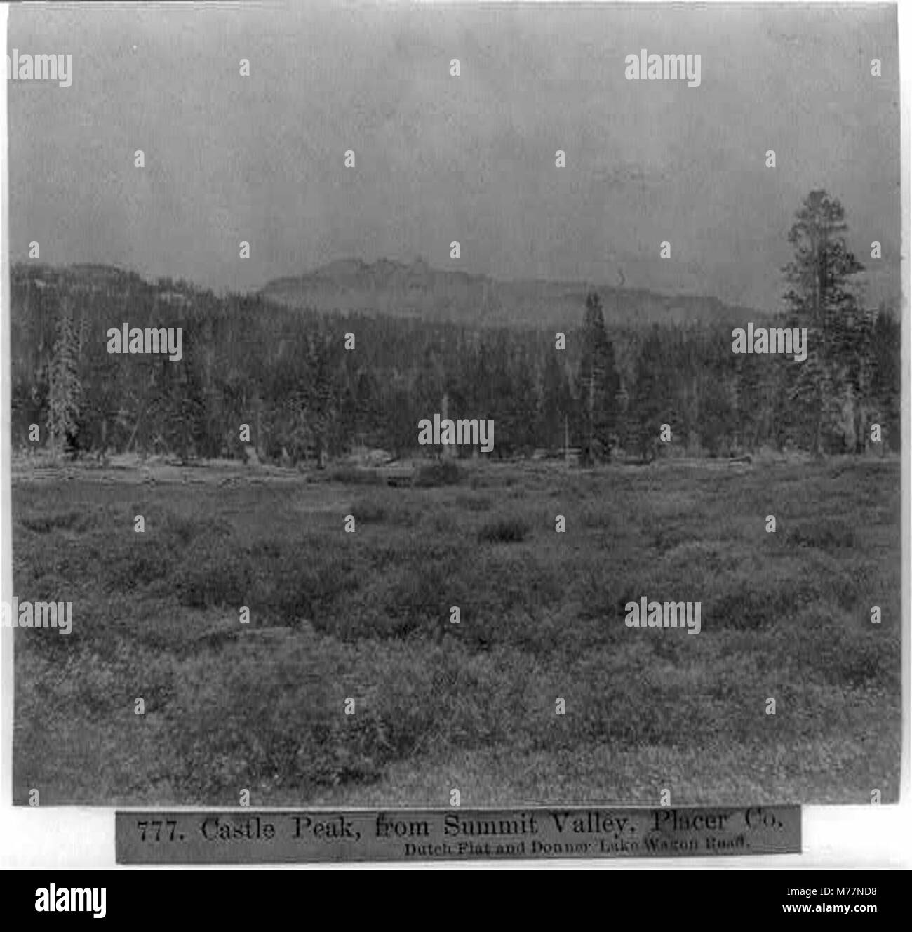 This photograph presents a view of Castle Peak from Summit Valley ...