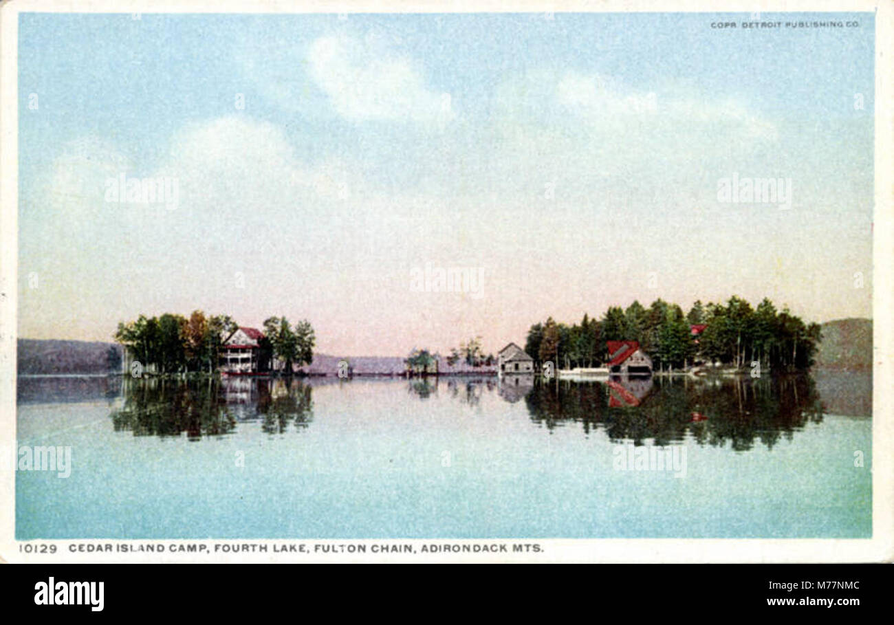 A photograph showing Cedar Island Camp, located on Fourth Lake in the ...