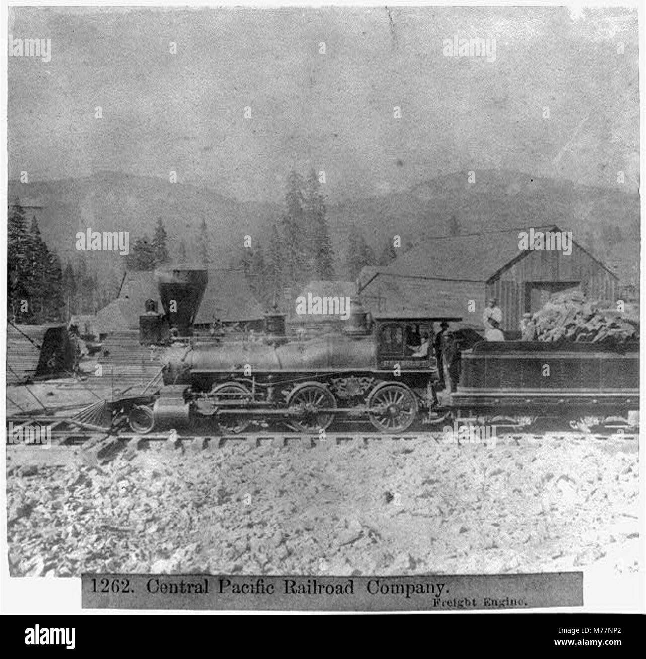 This image shows a freight engine from the Central Pacific Railroad ...