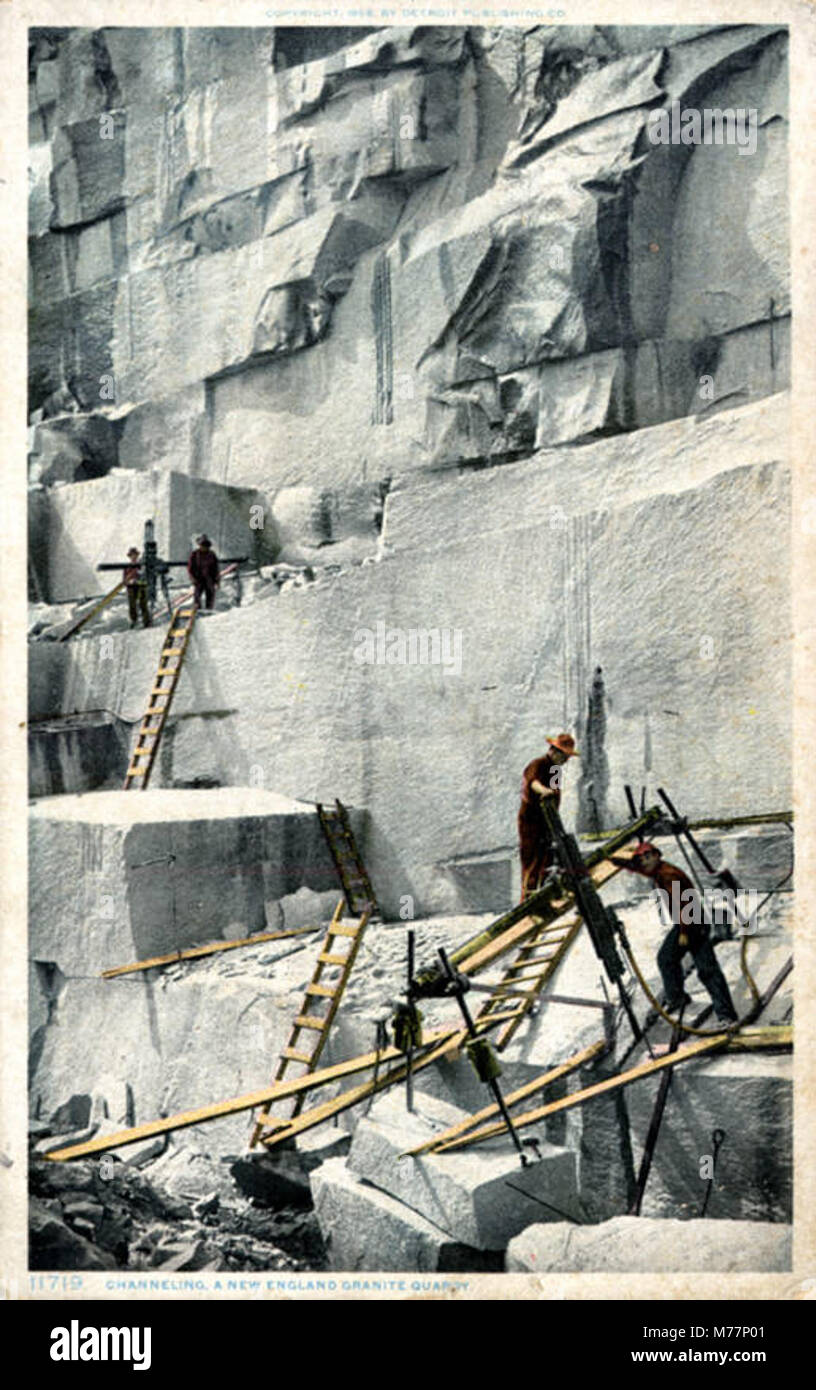 An image of granite quarrying in New England, showcasing the channeling ...
