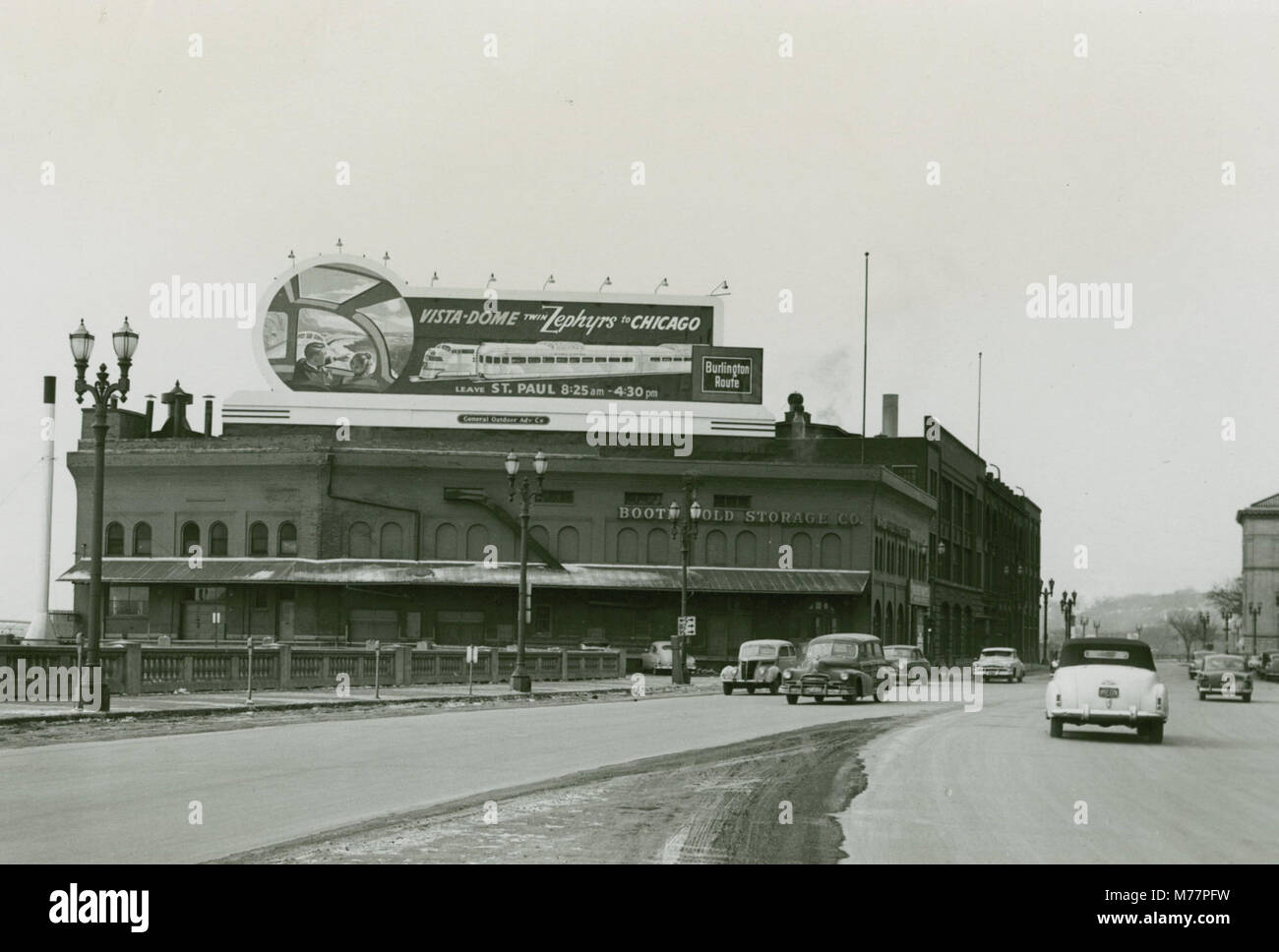An outdoor billboard from 1953 advertising the Chicago, Burlington ...
