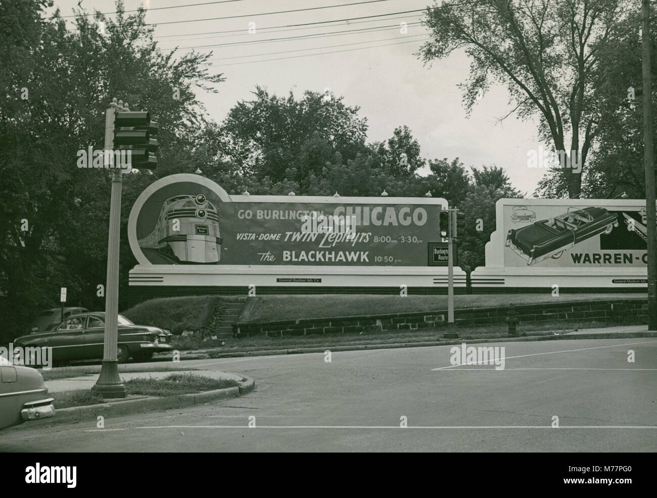 A 1954 outdoor billboard advertisement for the Chicago, Burlington ...