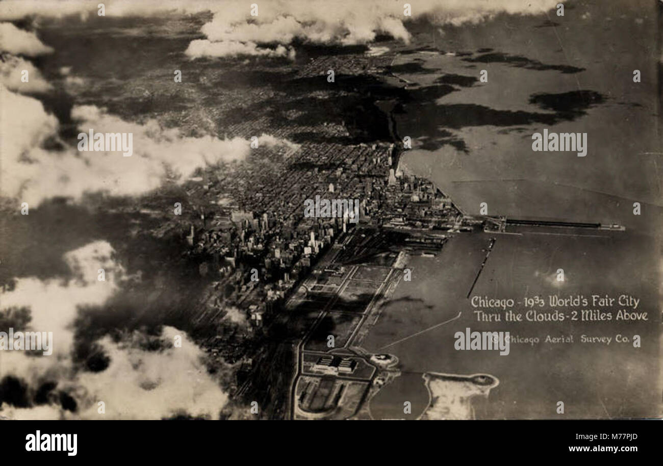 An aerial view of Chicago during the 1933 World's Fair, capturing the ...