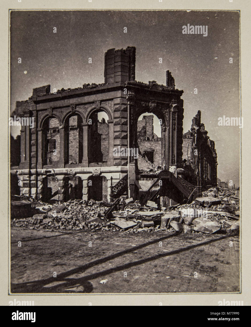 A historical image documenting the aftermath of the Great Chicago Fire ...