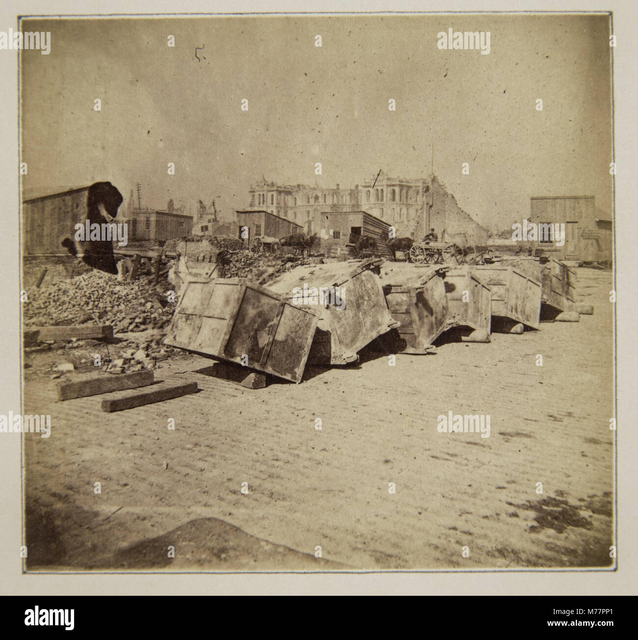 This photograph shows the aftermath of the Great Chicago Fire of 1871 ...