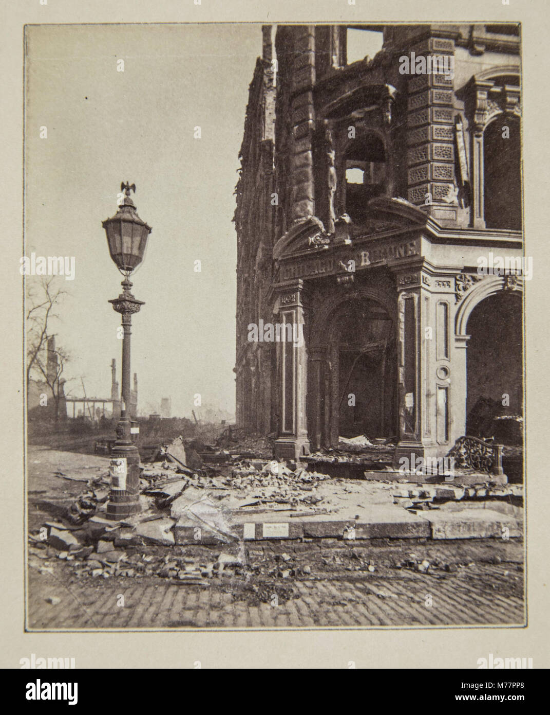 A historic image from the Chicago Tribune documenting the aftermath of ...