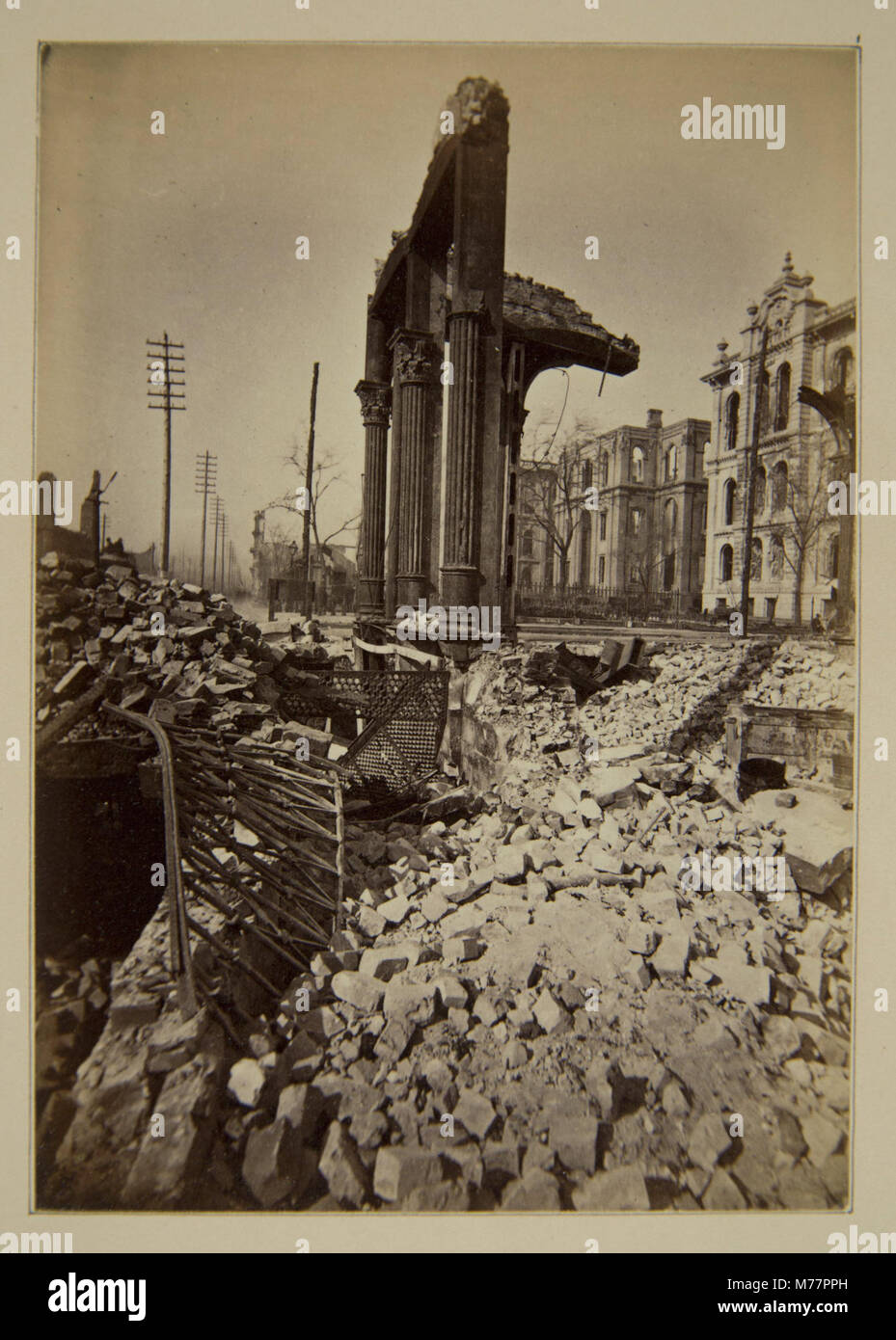 A photograph of the ruins of the Fifth National Bank after the 1871 ...