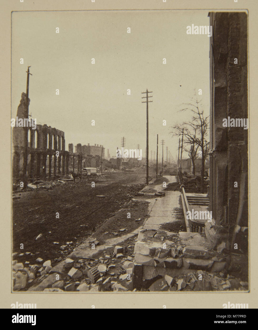A photograph showing the aftermath of the 1871 Chicago Fire, taken from ...