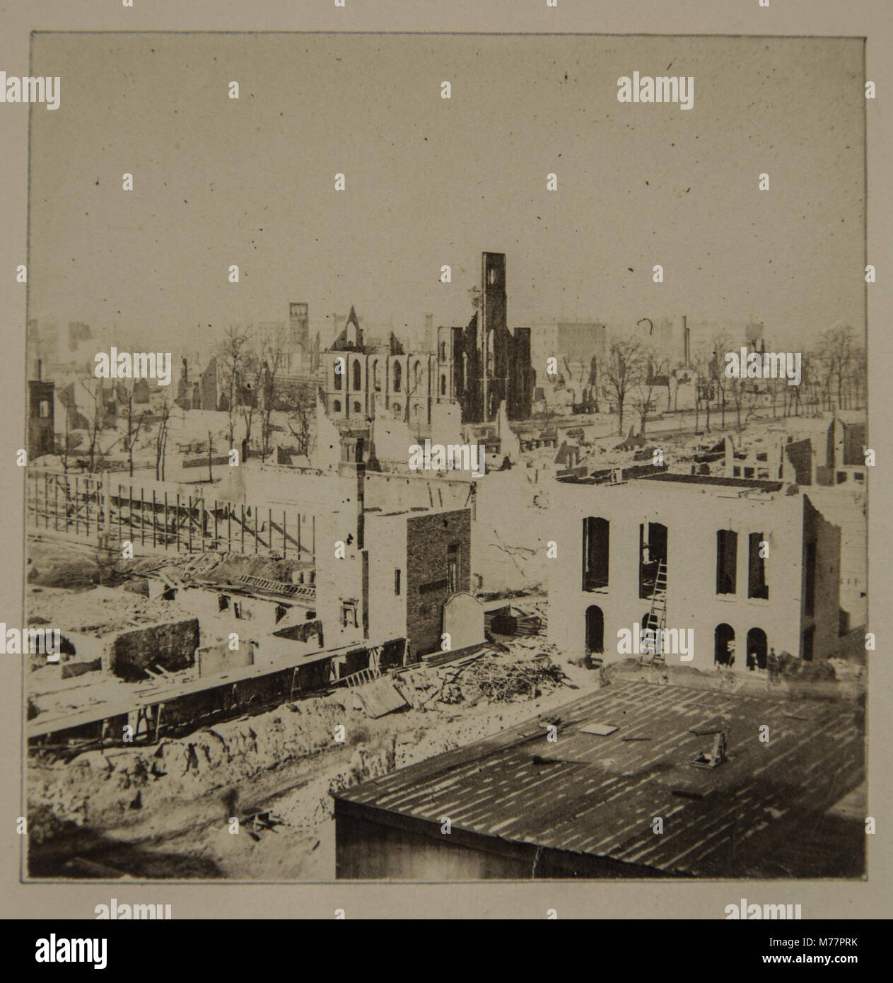 A historic photograph of the aftermath of the Great Chicago Fire of ...