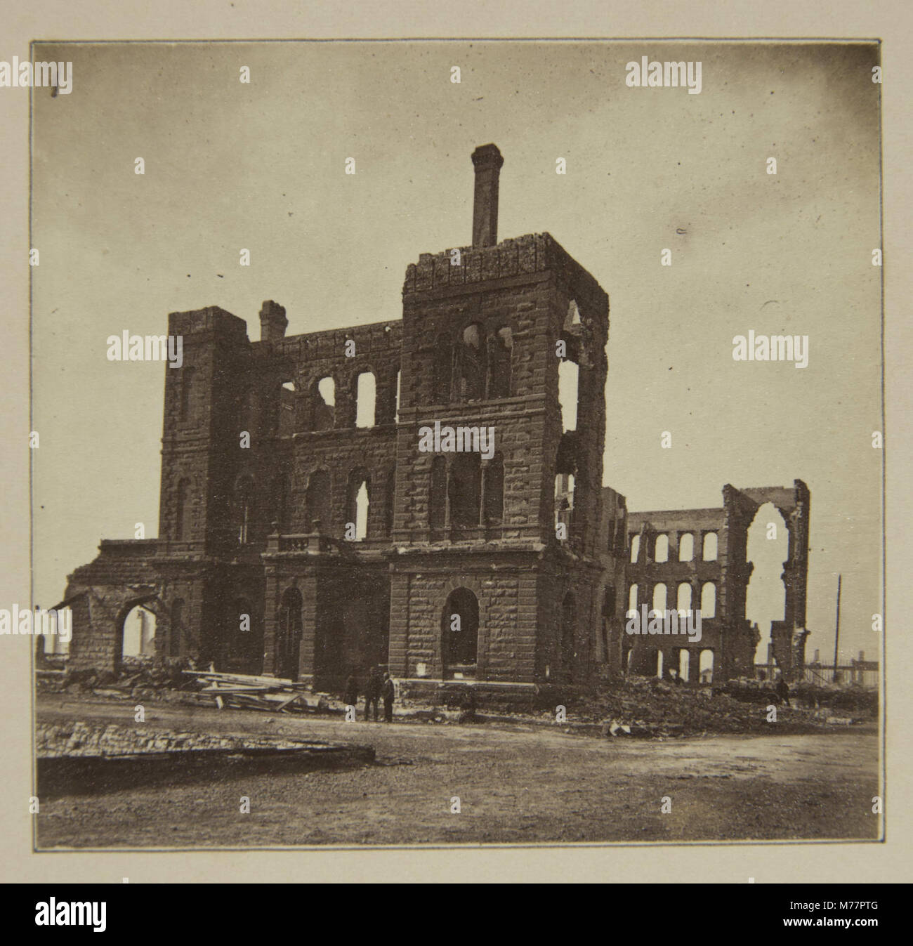 A photograph depicting the aftermath of the Chicago Fire of 1871 at the ...