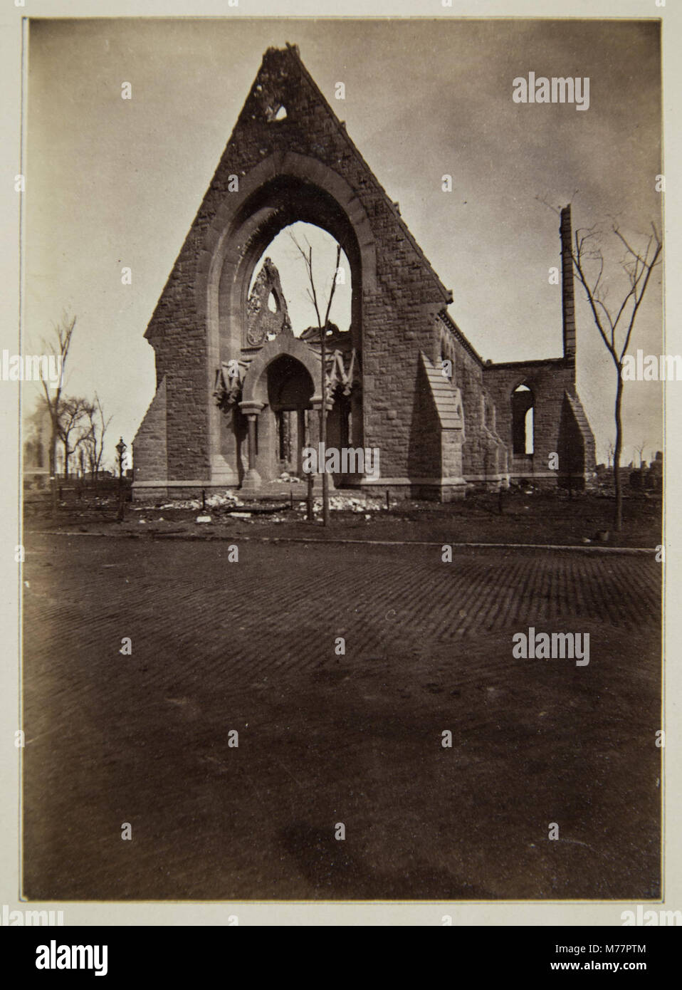 The 1871 Chicago Fire, depicted near the Northeast Church, showing the ...