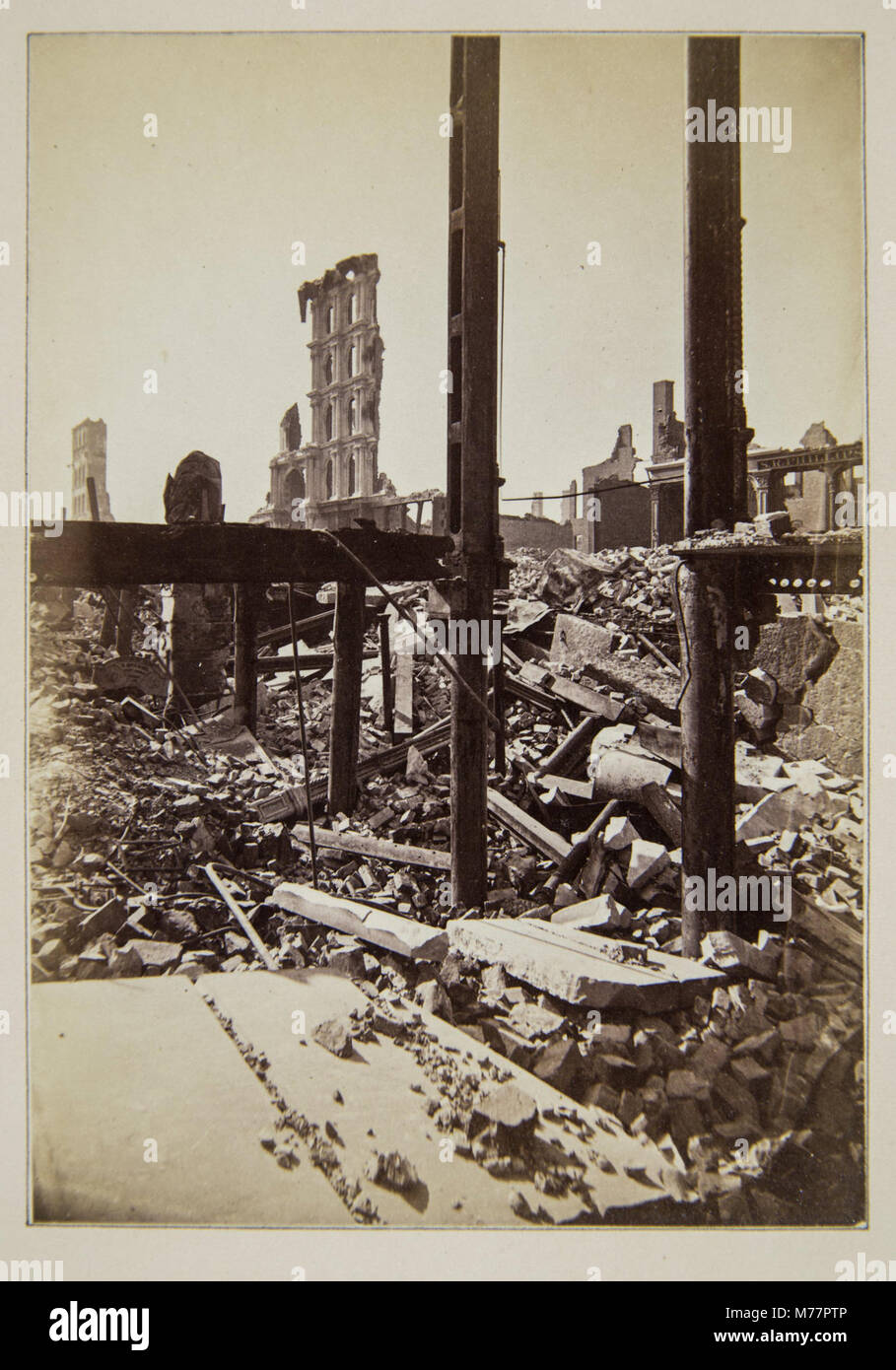 A historical photograph showing the aftermath of the Great Chicago Fire ...