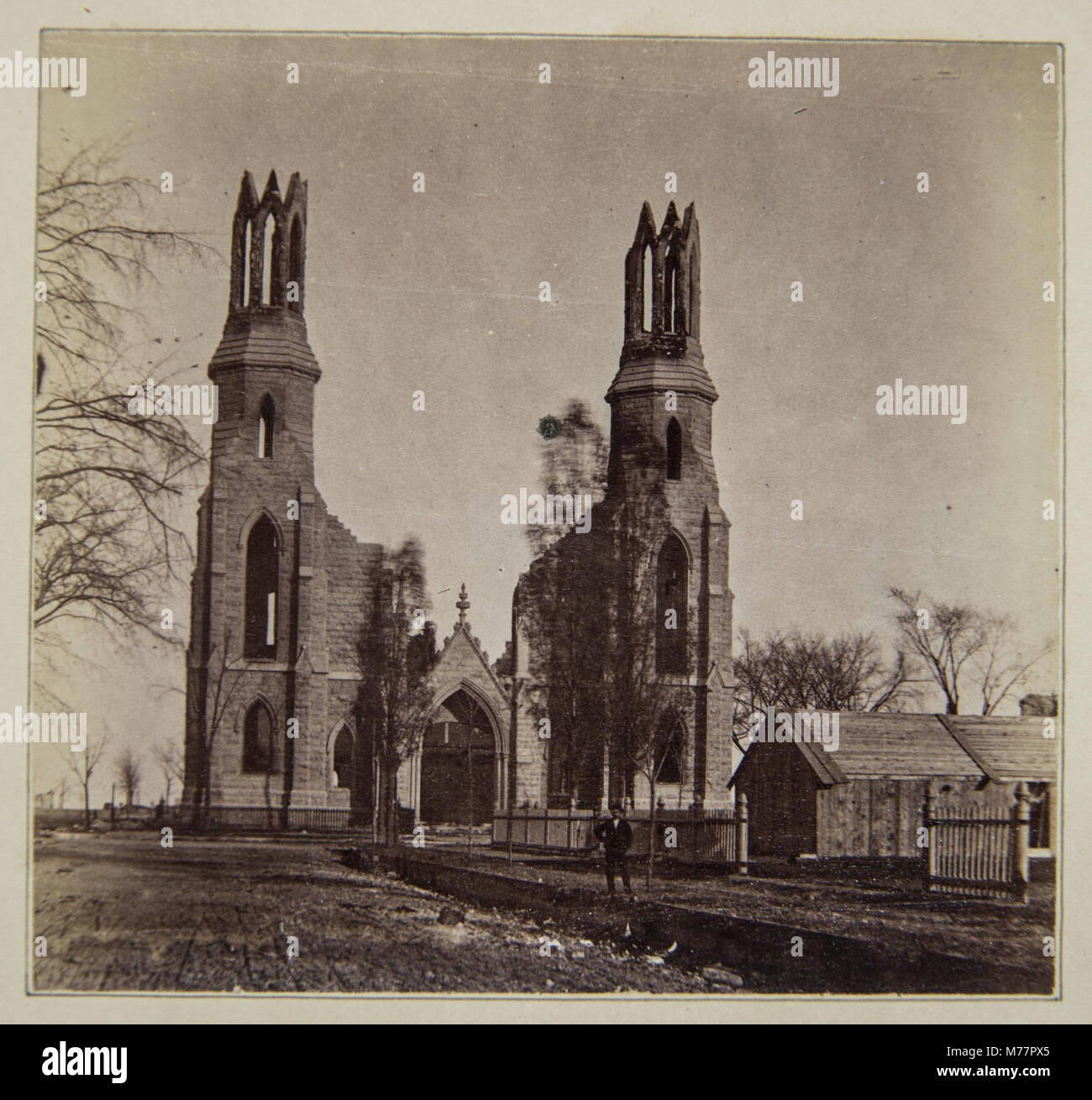 This image captures Unity Church during or after the Great Chicago Fire ...