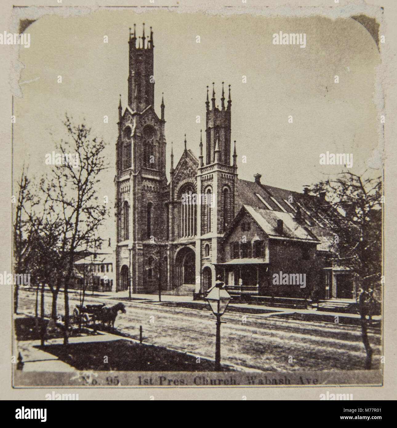 The image shows the First Presbyterian Church in Chicago before the ...