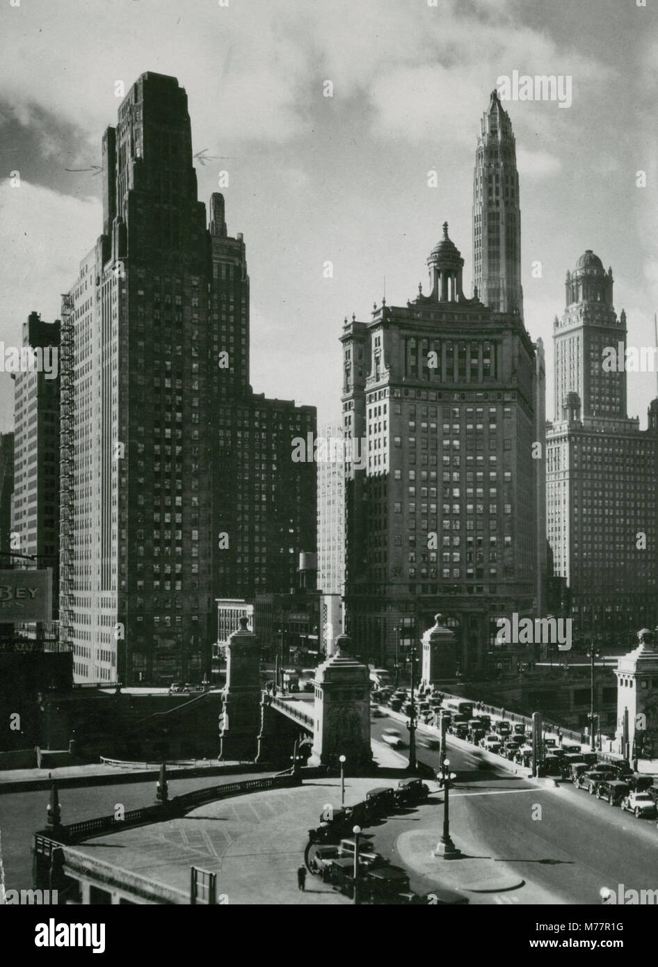 The image showcases the iconic Chicago skyline of the 1930s, featuring ...