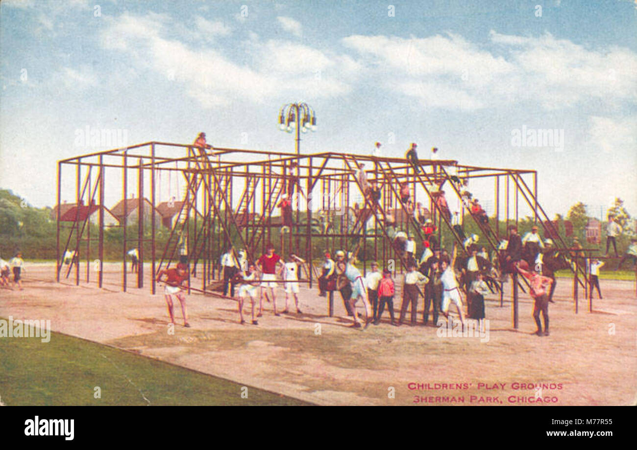 A scene from Sherman Park, Chicago, featuring children's play areas ...