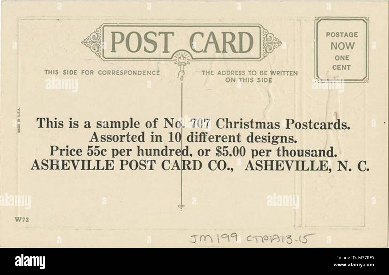 A sample Christmas postcard produced by Asheville Post Card Company ...