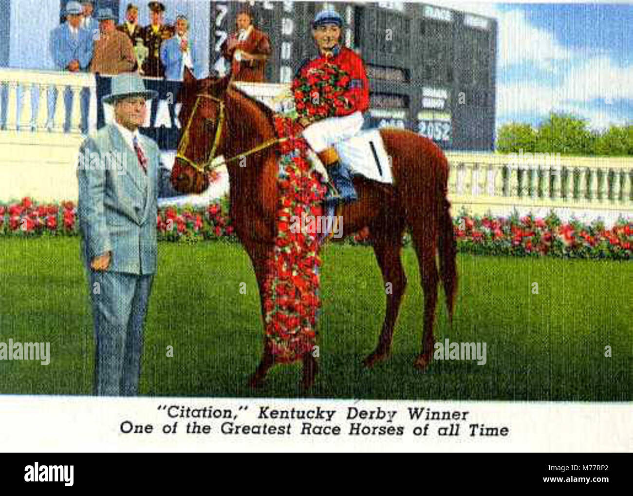 This photograph features Citation, a legendary Kentucky Derby winner ...