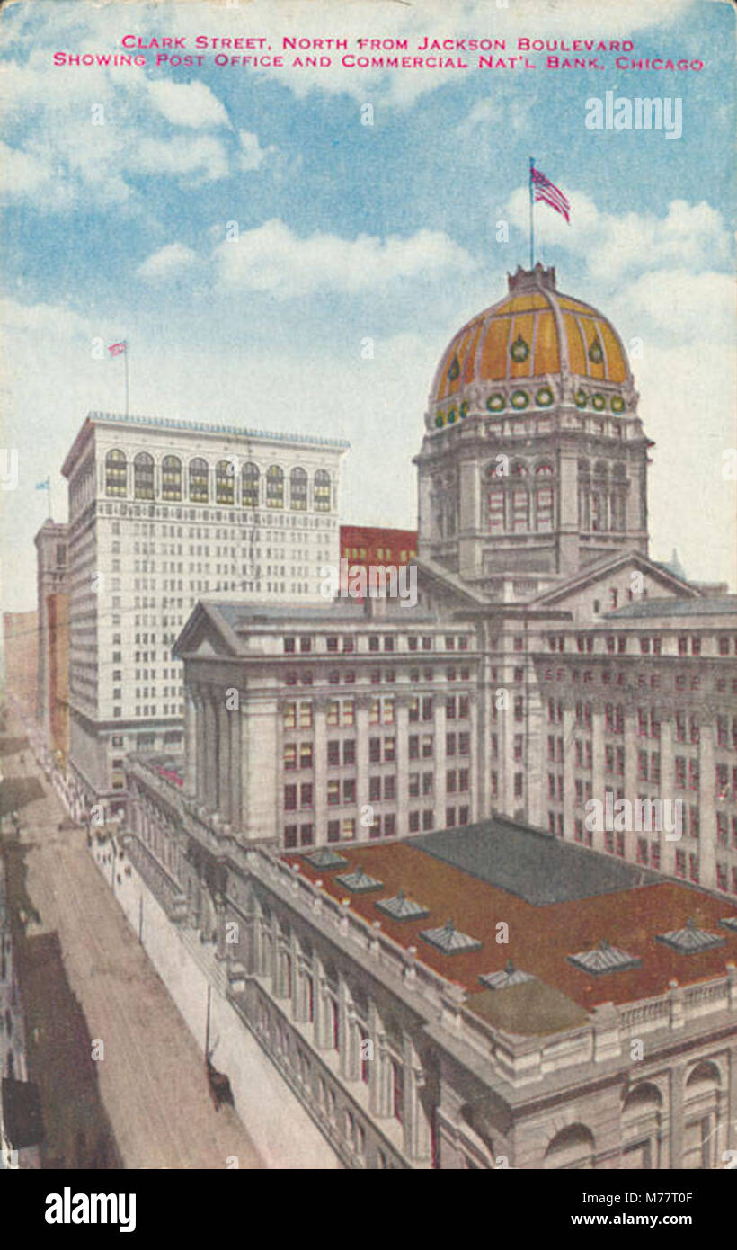 A vintage photograph of Clark Street in Chicago, viewed from Jackson ...