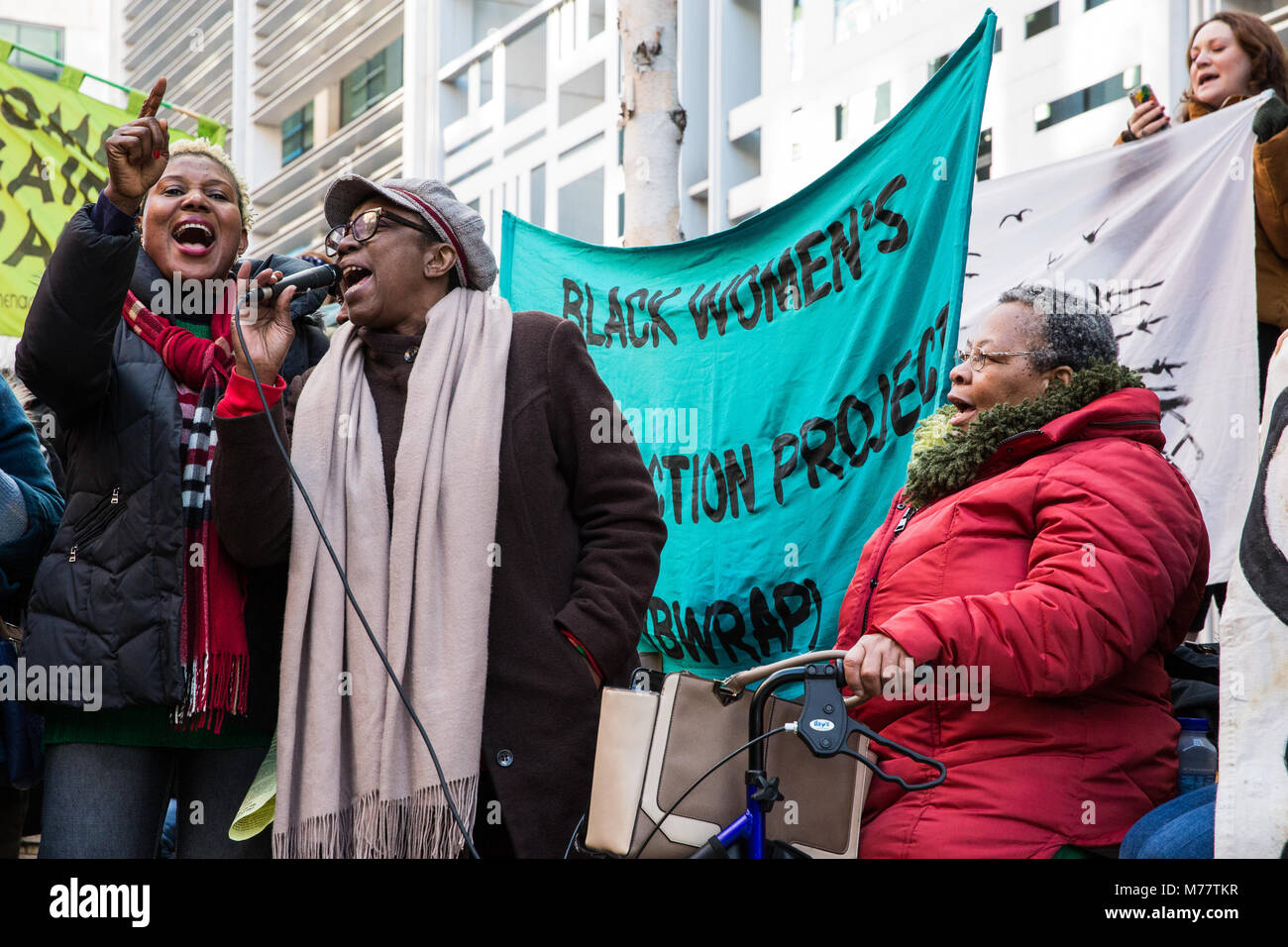 London, UK. 8th March, 2018. Women protest outside the Home Office on ...