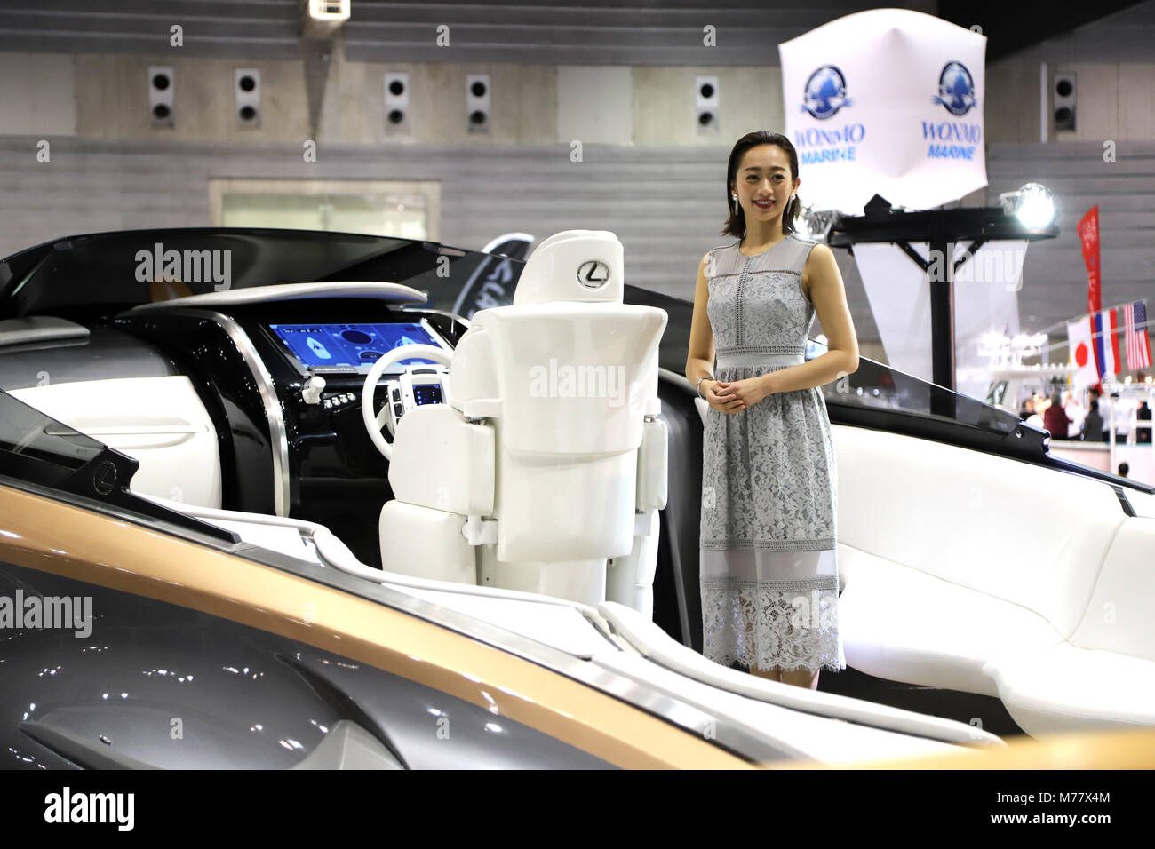 Yokohama, Japan. 8th Mar, 2018. A model displays Japanese automobile ...