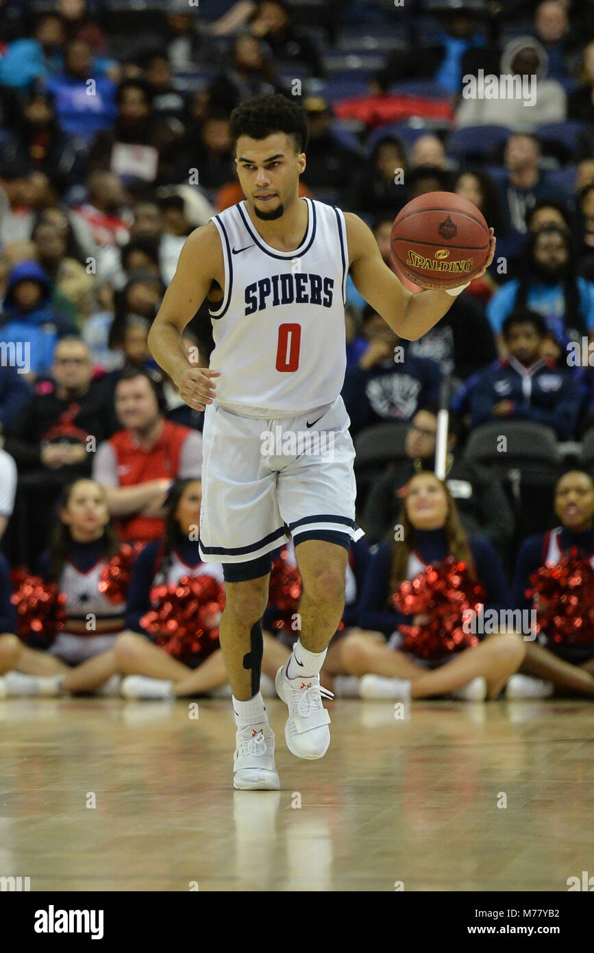 Washington, DC, USA. 8th Mar, 2018. JACOB GILYARD (0) brings the ball ...