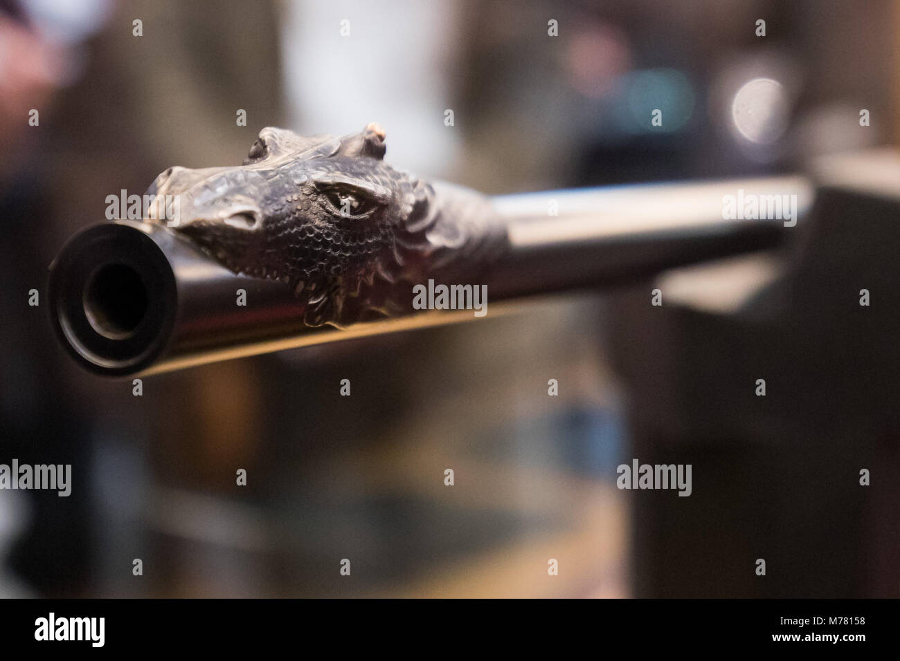 Nuremberg, Germany. 09 March 2018, : A hunting rifle with a dragon's ...