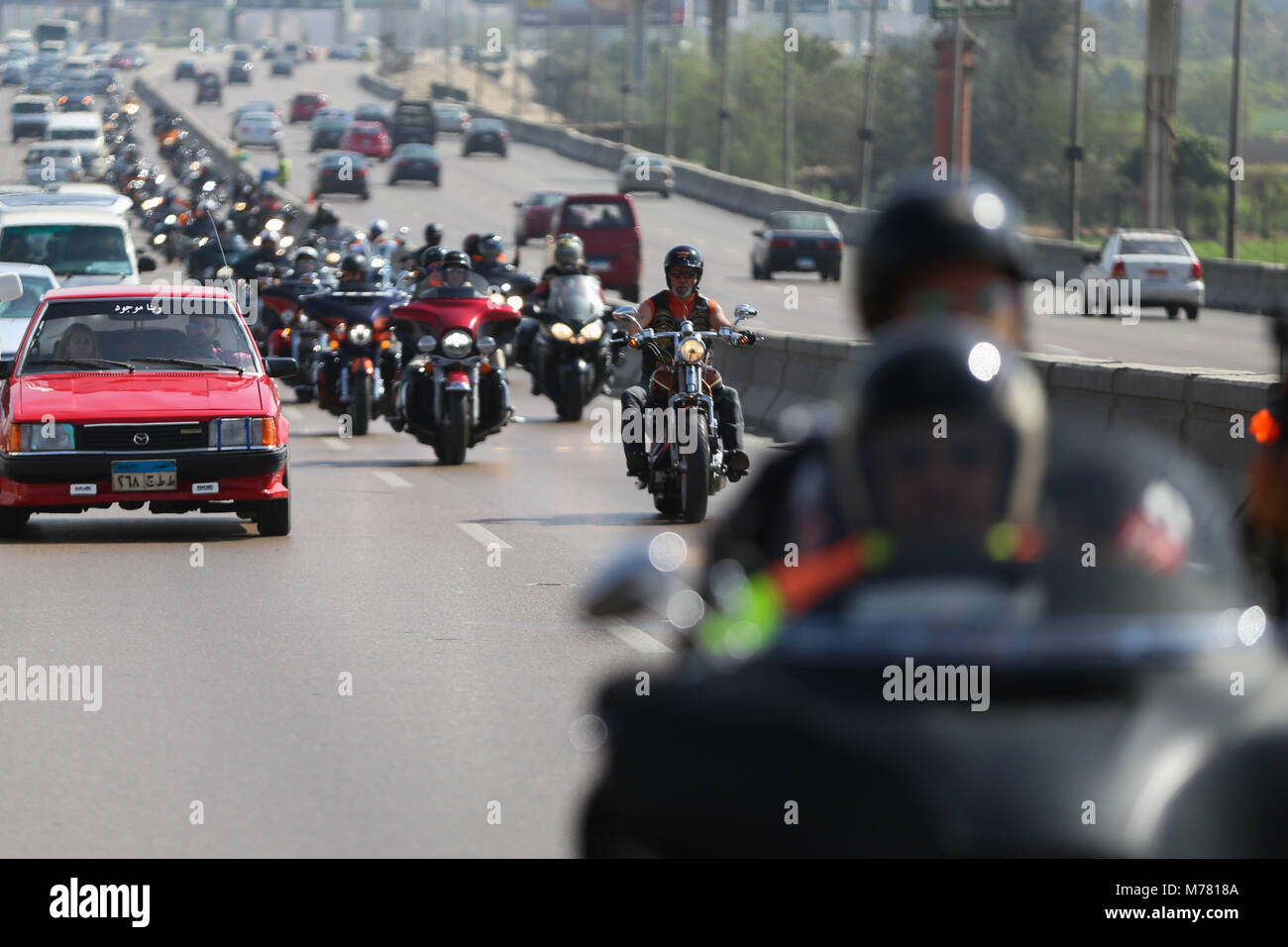 Cairo, Egypt. 09th Mar, 2018. Bikers ride their motorcycles during a ...