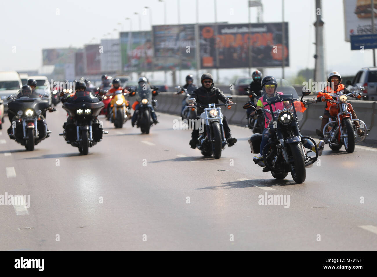 Cairo, Egypt. 09th Mar, 2018. Bikers ride their motorcycles during a ...