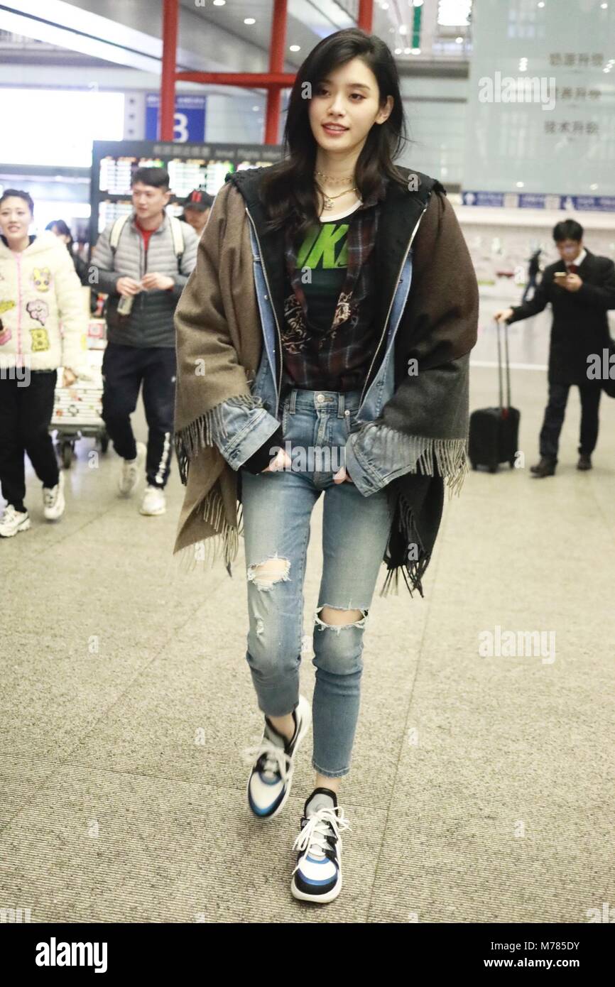Beijing, China. 9th Mar, 2018. Chinese model MING XI is spotted at the ...