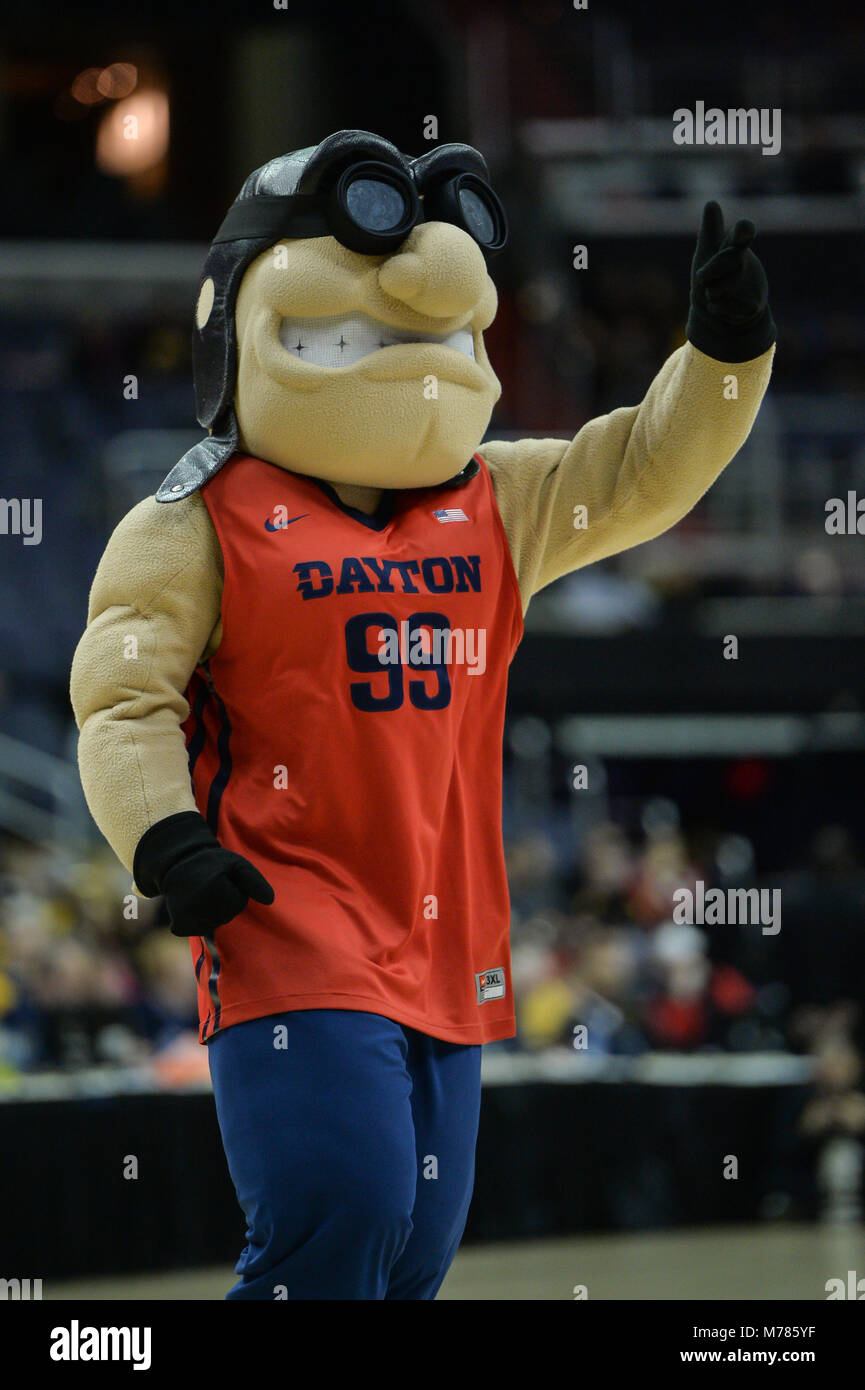 Washington, DC, USA. 8th Mar, 2018. The Dayton mascot entertains the ...