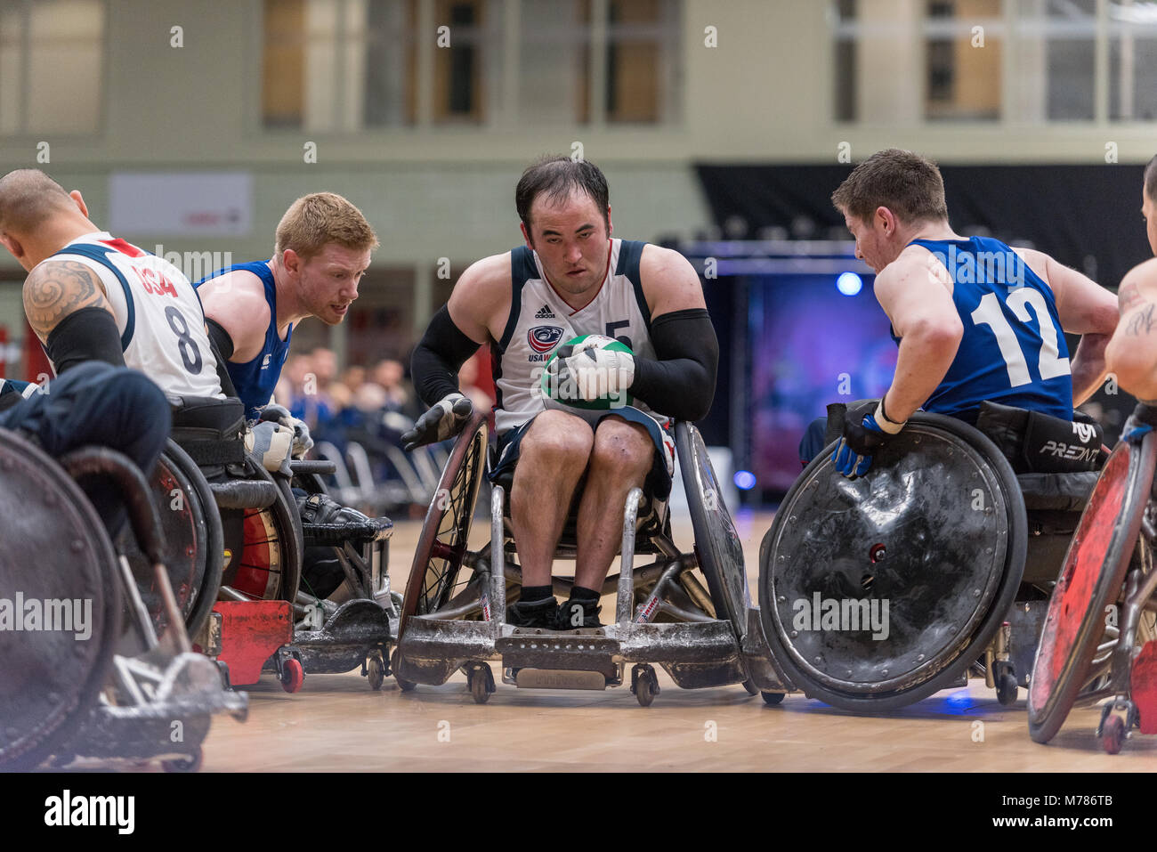 Leicester, UK, 9th Mar, 2018. Wheelchair Rugby: Quad Nations GBR vs USA ...