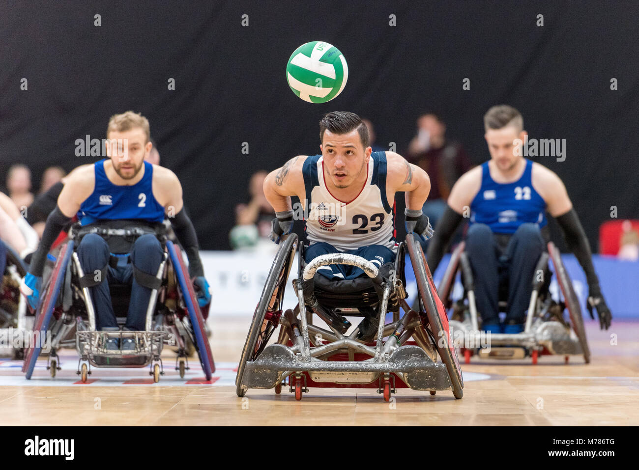 Leicester, UK, 9th Mar, 2018. Wheelchair Rugby: Quad Nations GBR vs USA ...