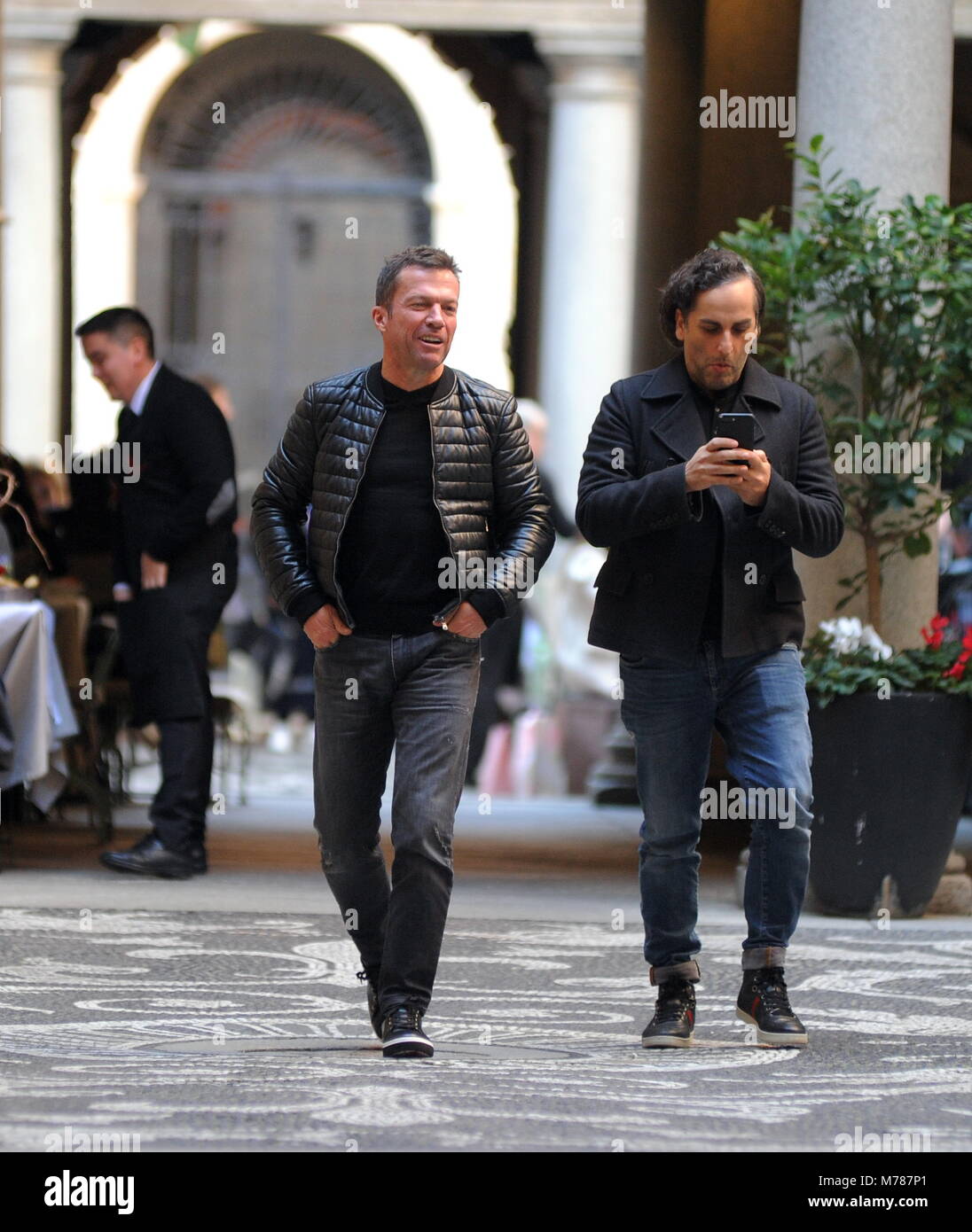 Milan, Lothar Matthaus at lunch in a restaurant in the center with a ...