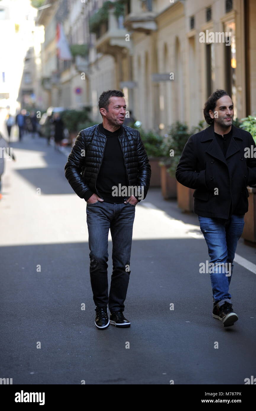 Milan, Lothar Matthaus at lunch in a restaurant in the center with a ...