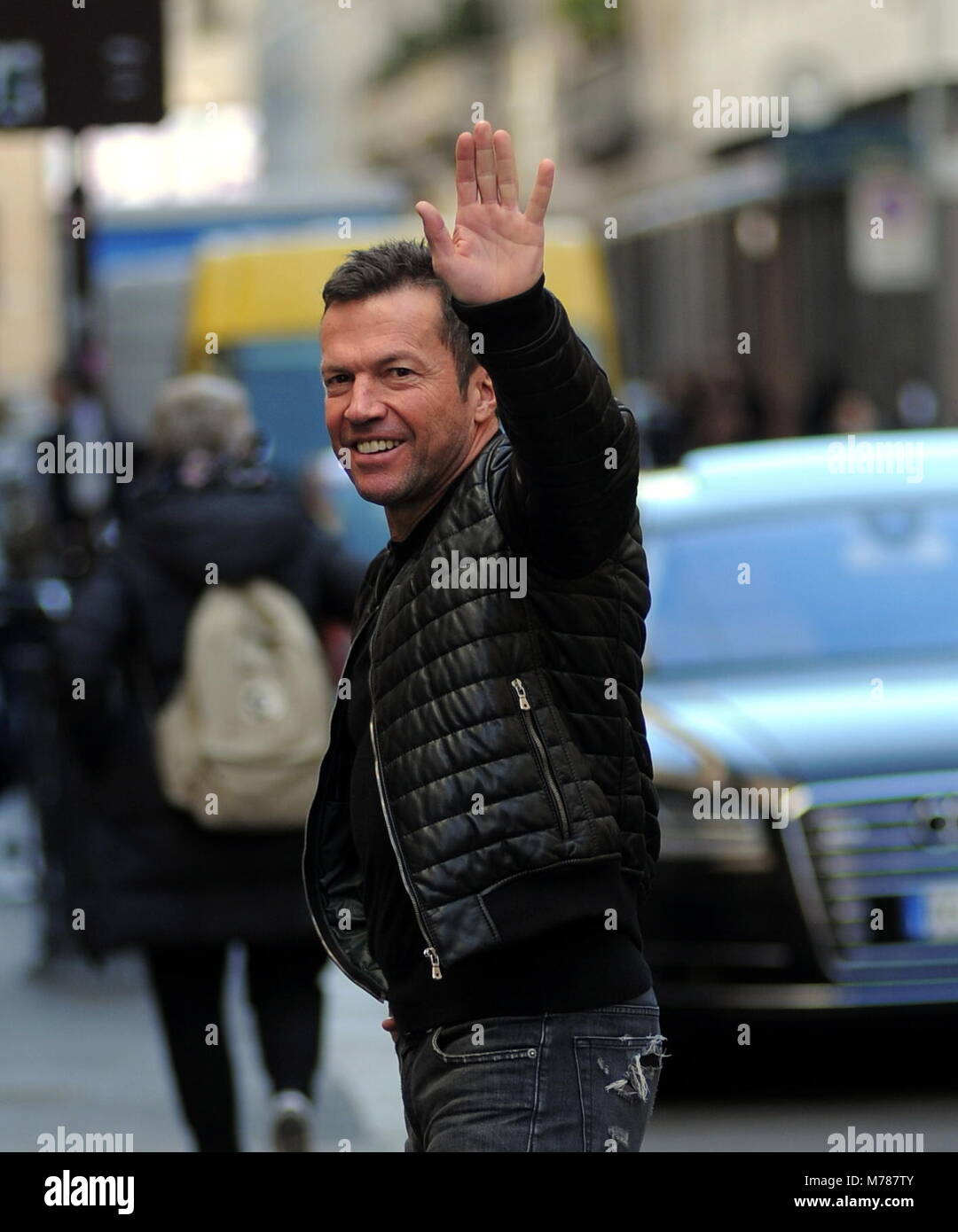 Milan, Lothar Matthaus at lunch in a restaurant in the center with a ...