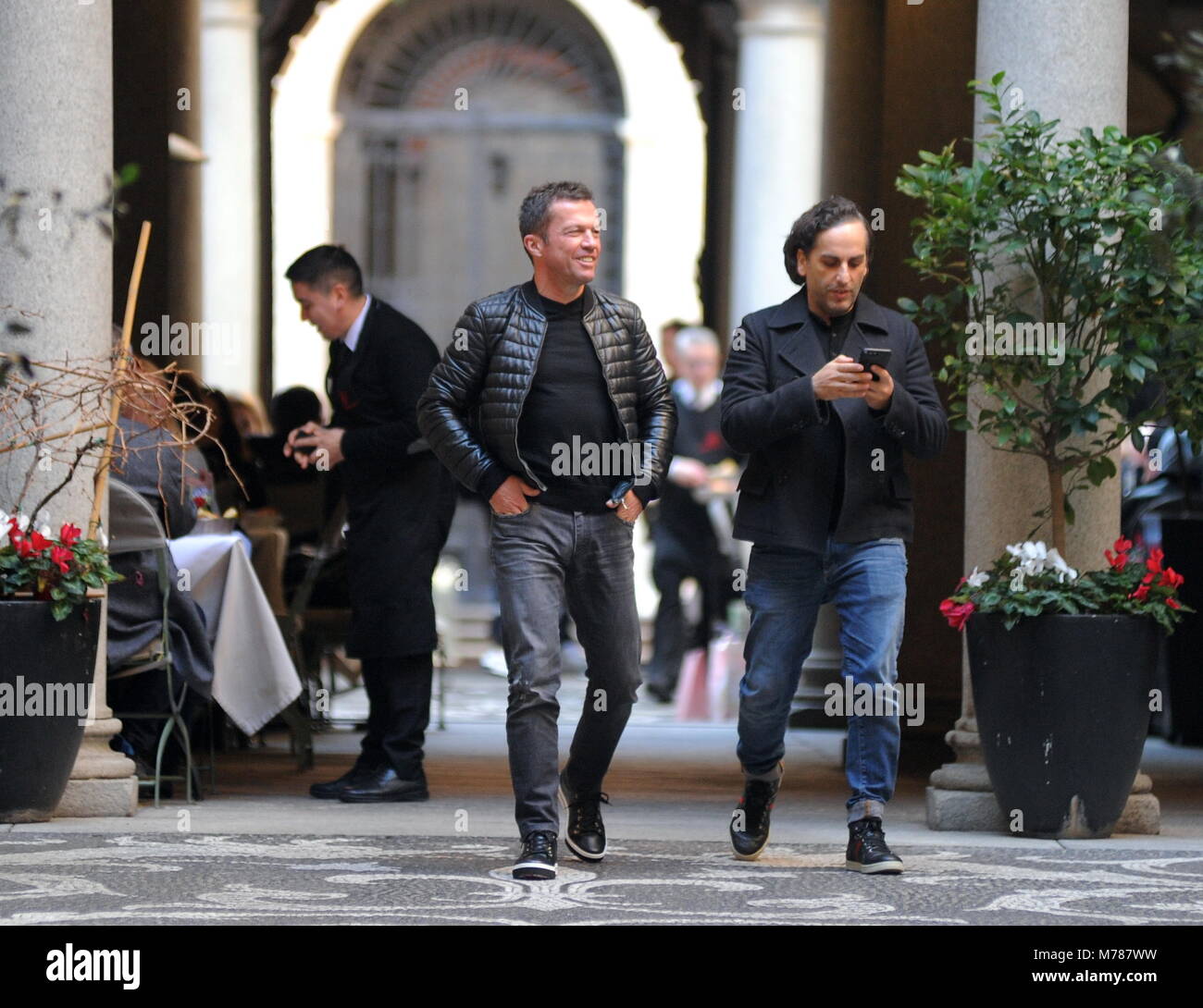 Milan, Lothar Matthaus at lunch in a restaurant in the center with a ...