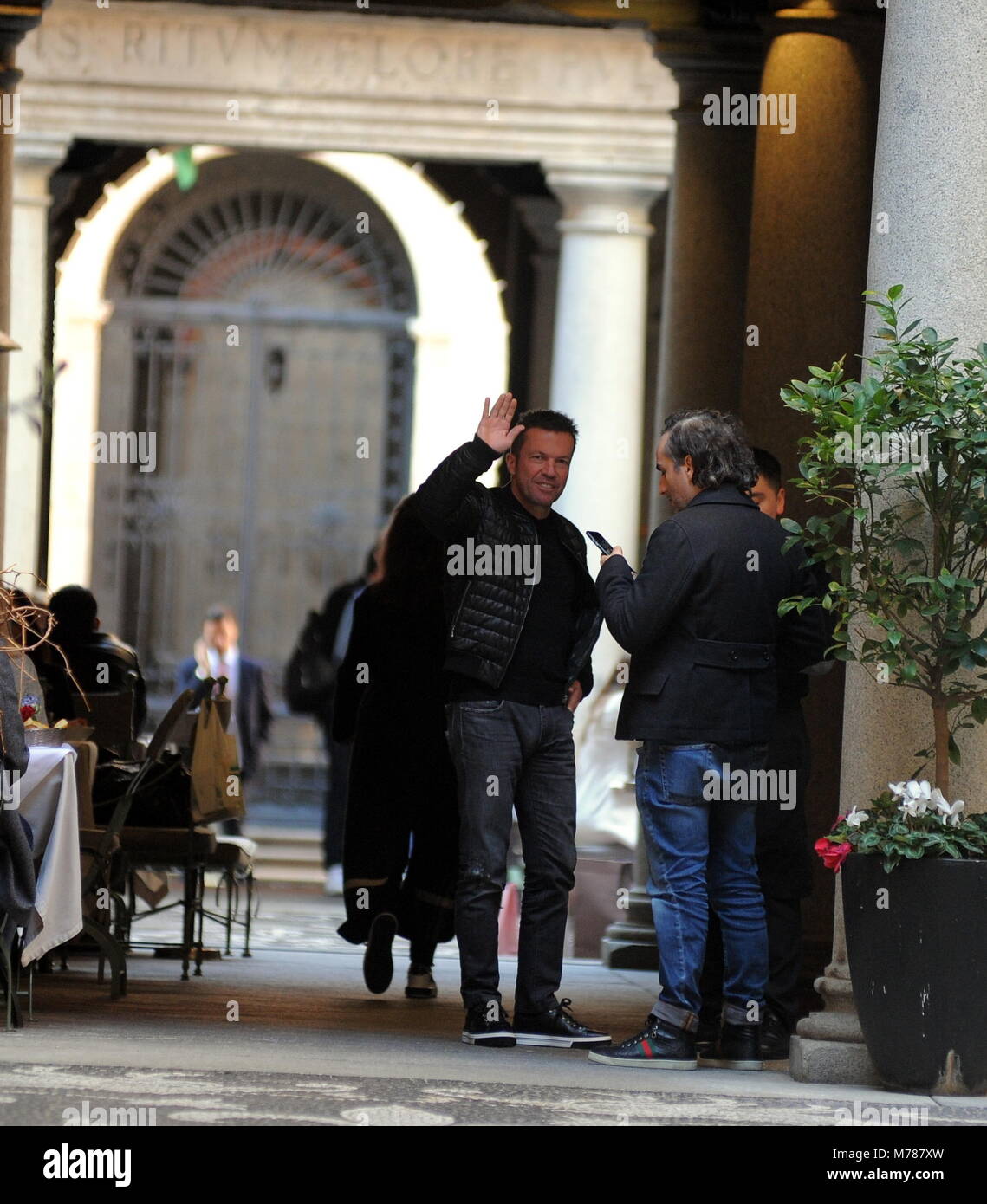 Milan, Lothar Matthaus at lunch in a restaurant in the center with a ...