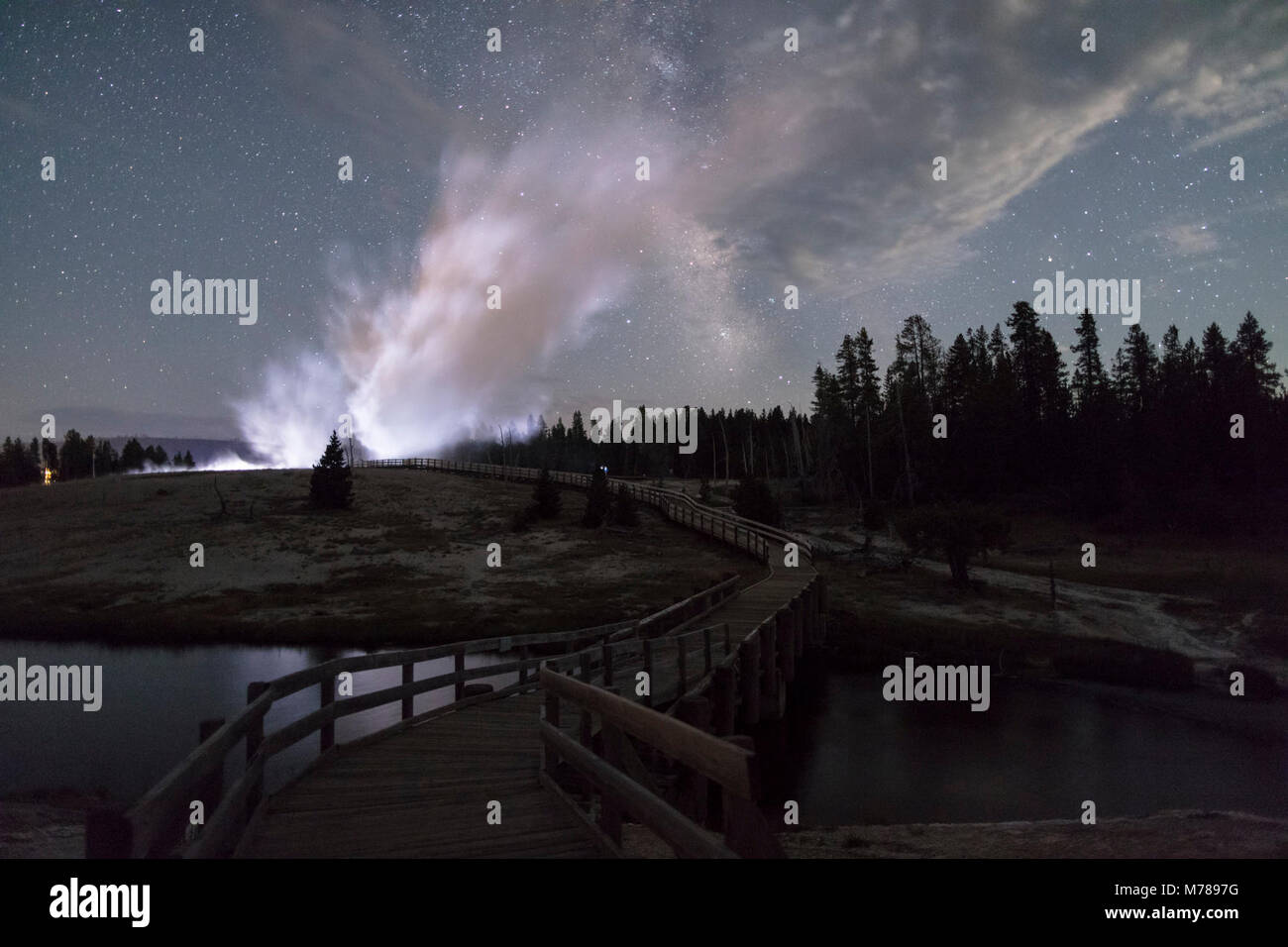 Castle Geyser night eruption Stock Photo - Alamy