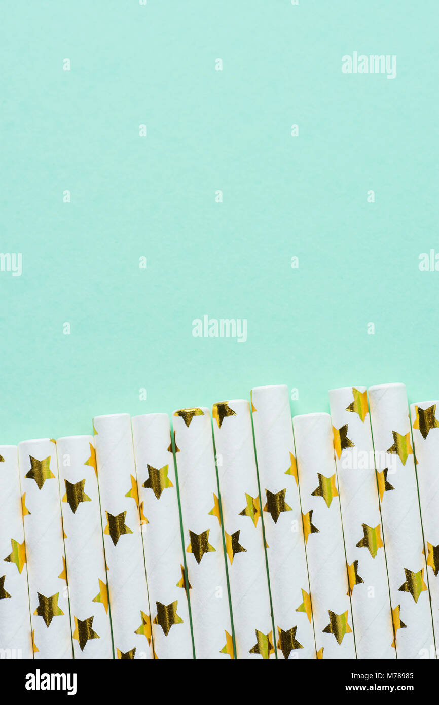 Elegant White Paper Drinking Straws with Golden Stars Pattern Scattered ...