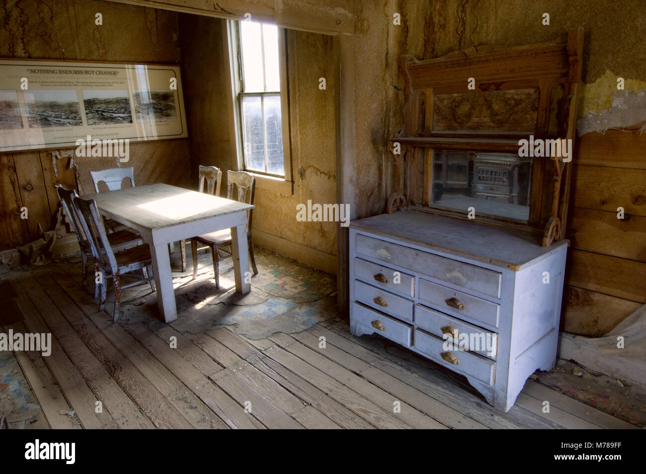 Interior of the livingroom in the Miller house in ghost town Bodie, in Bodie State Historic Park ...