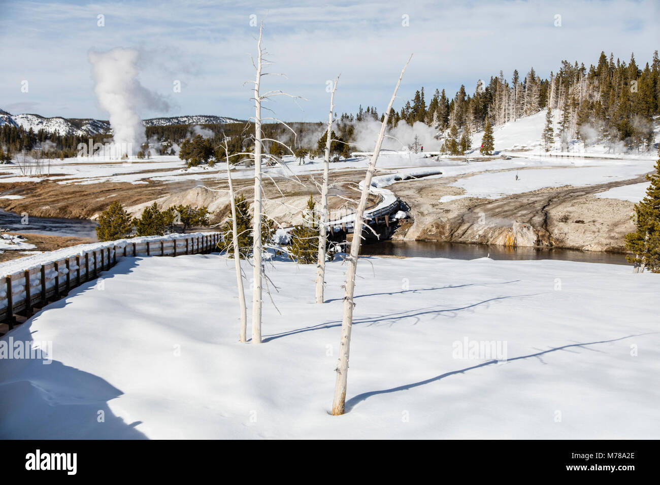 Firehole River, boardwalk, and Oblong Geyser Stock Photo - Alamy
