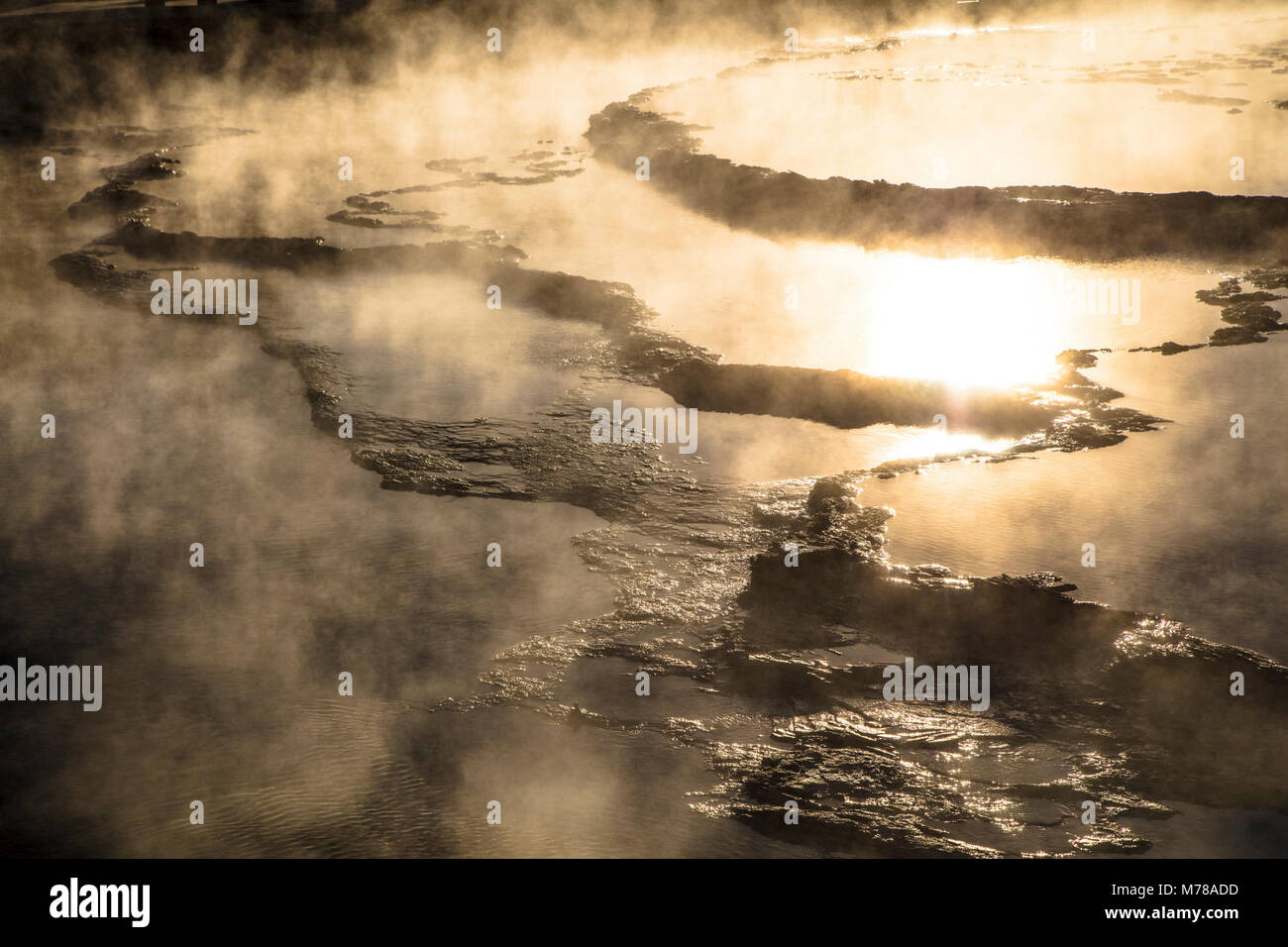 Great Fountain Geyser terraces at sunset Stock Photo - Alamy