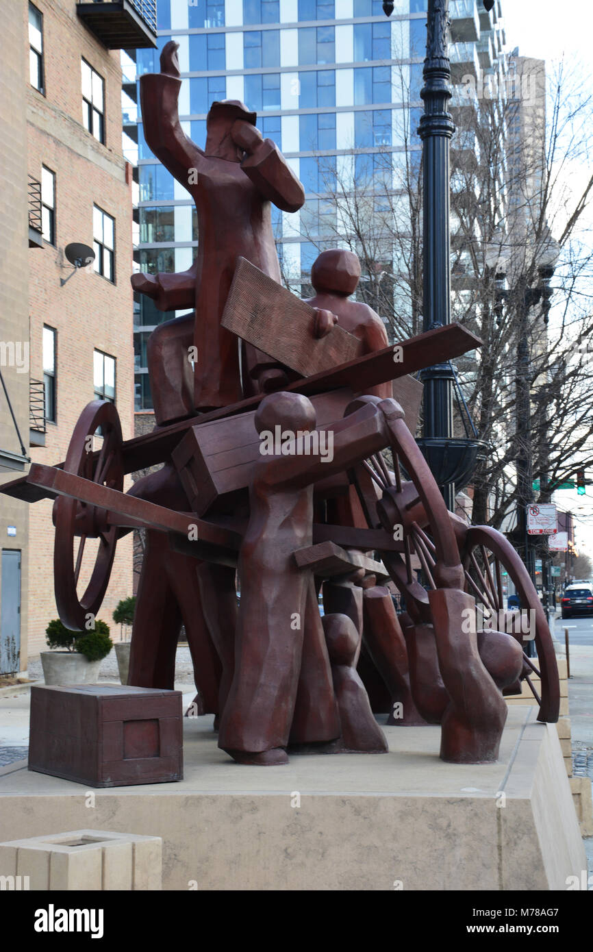 A sculpture marks the labor speakers spot in Chicago's Haymarket Square ...
