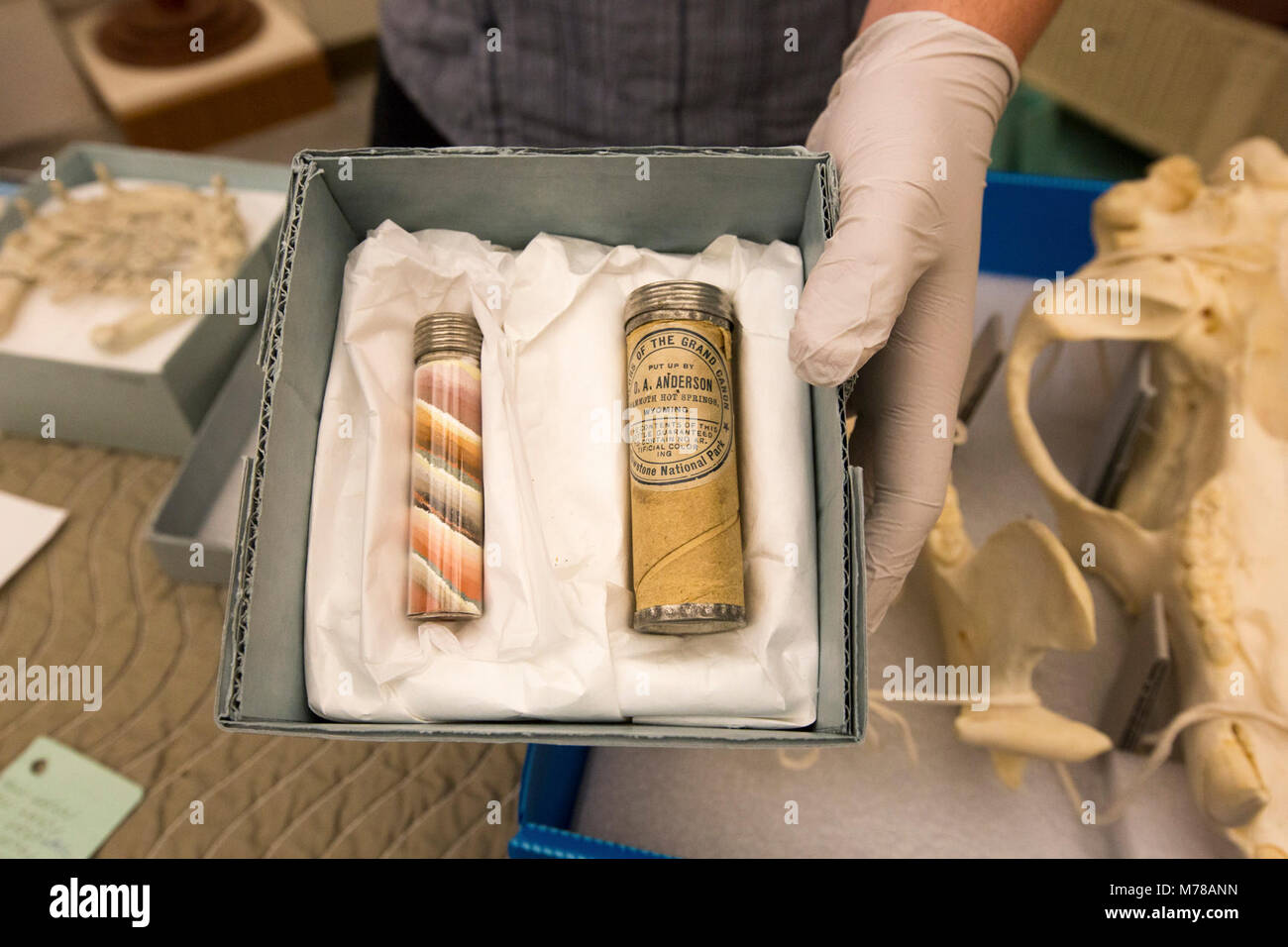 Historic souvenirs on display during a tour of the Heritage Stock Photo ...