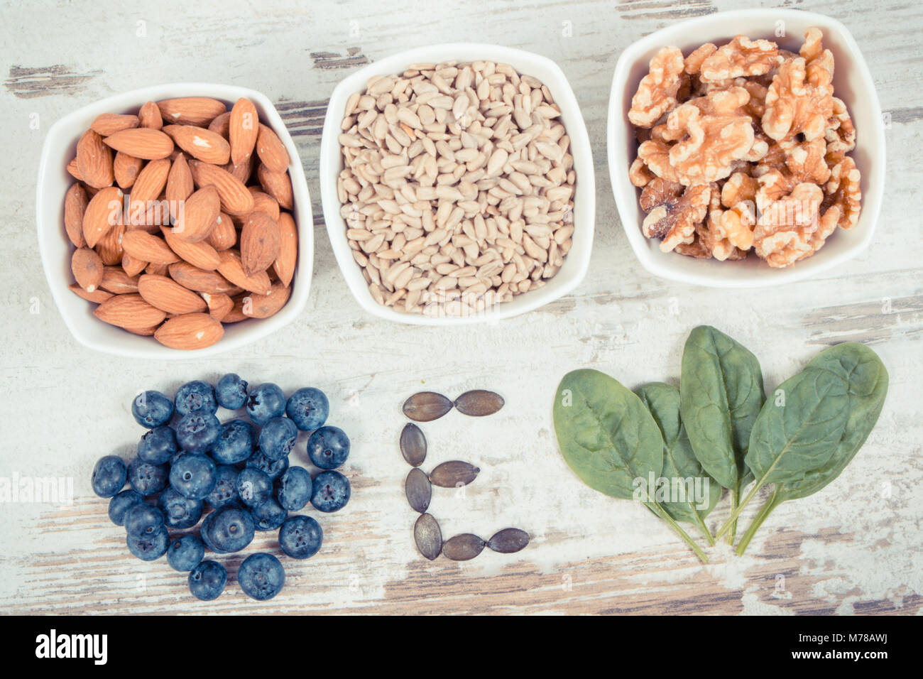 Vintage photo, Ingredients containing vitamin E, natural minerals and ...