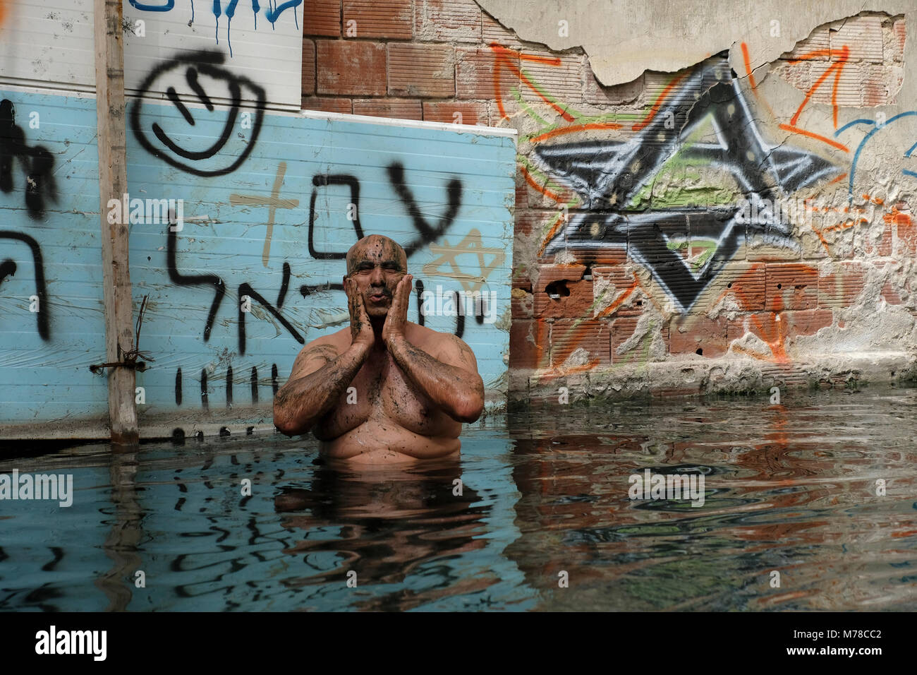 An Israeli Arab bathes in a hot spring water pool named by locals Ein ...