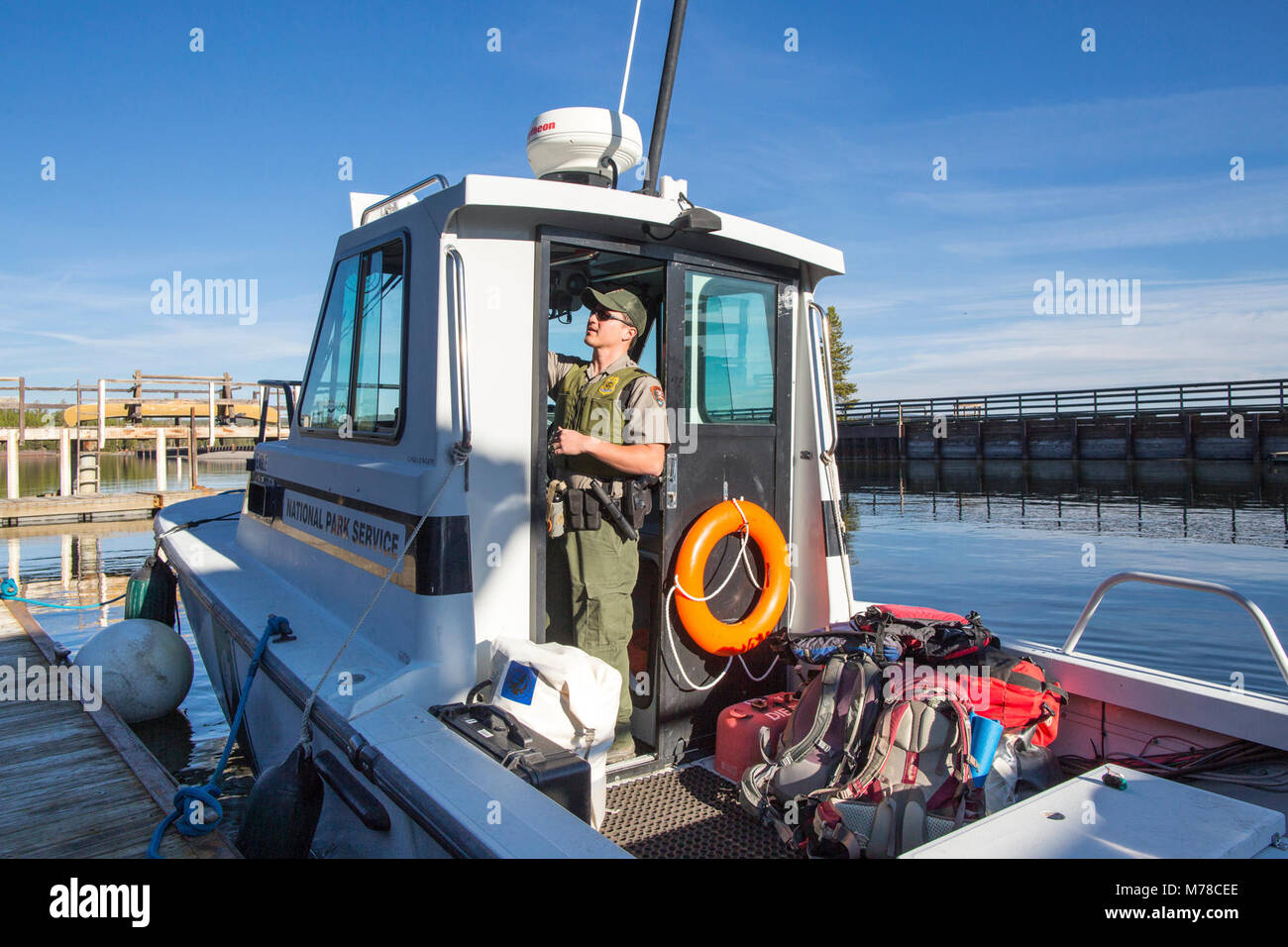 Ranger Cole rigs for a day on Yellowstone Lake Stock Photo - Alamy