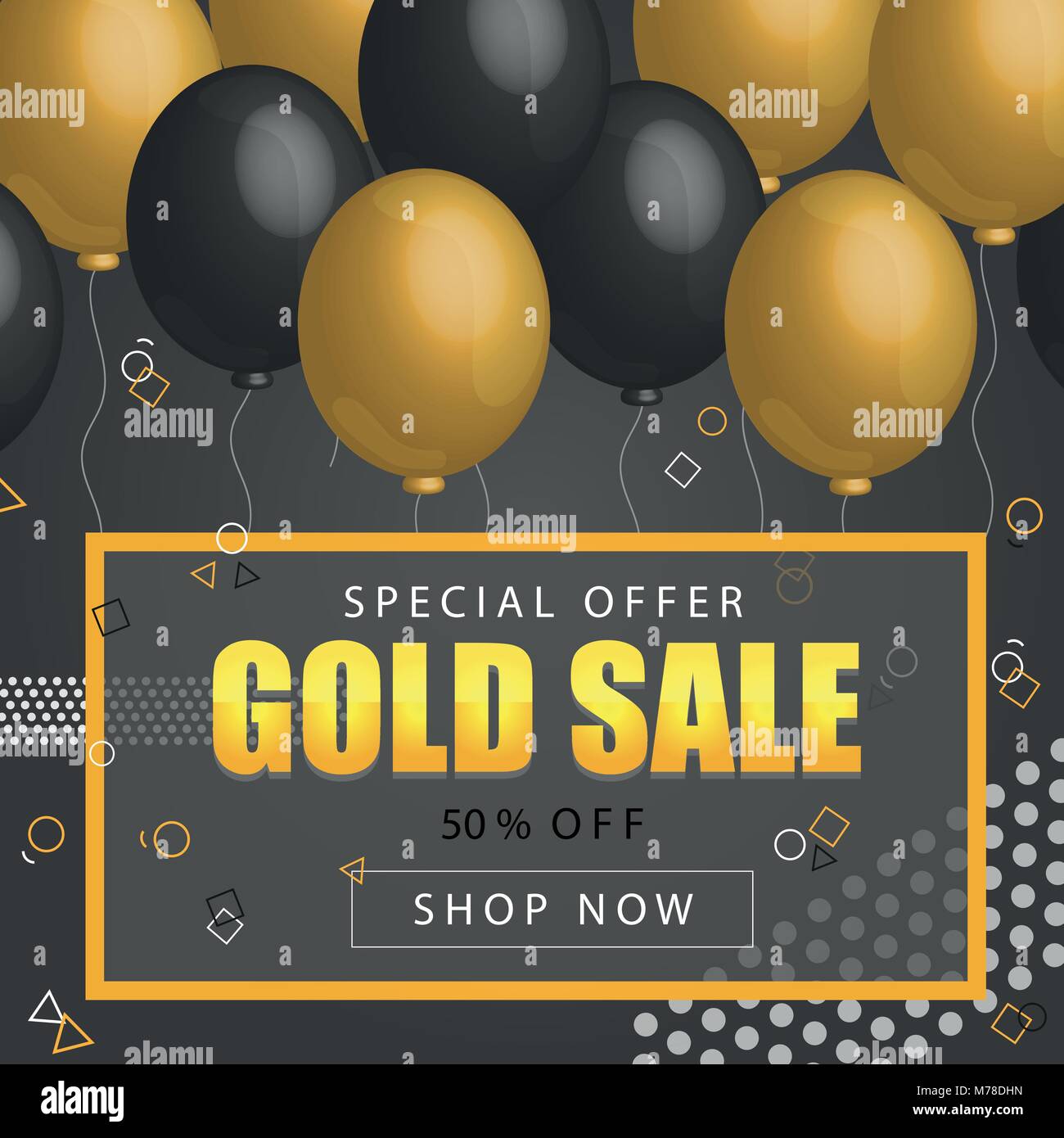 Sale Poster with shiny balloons on dark Background with golden, glitter ...