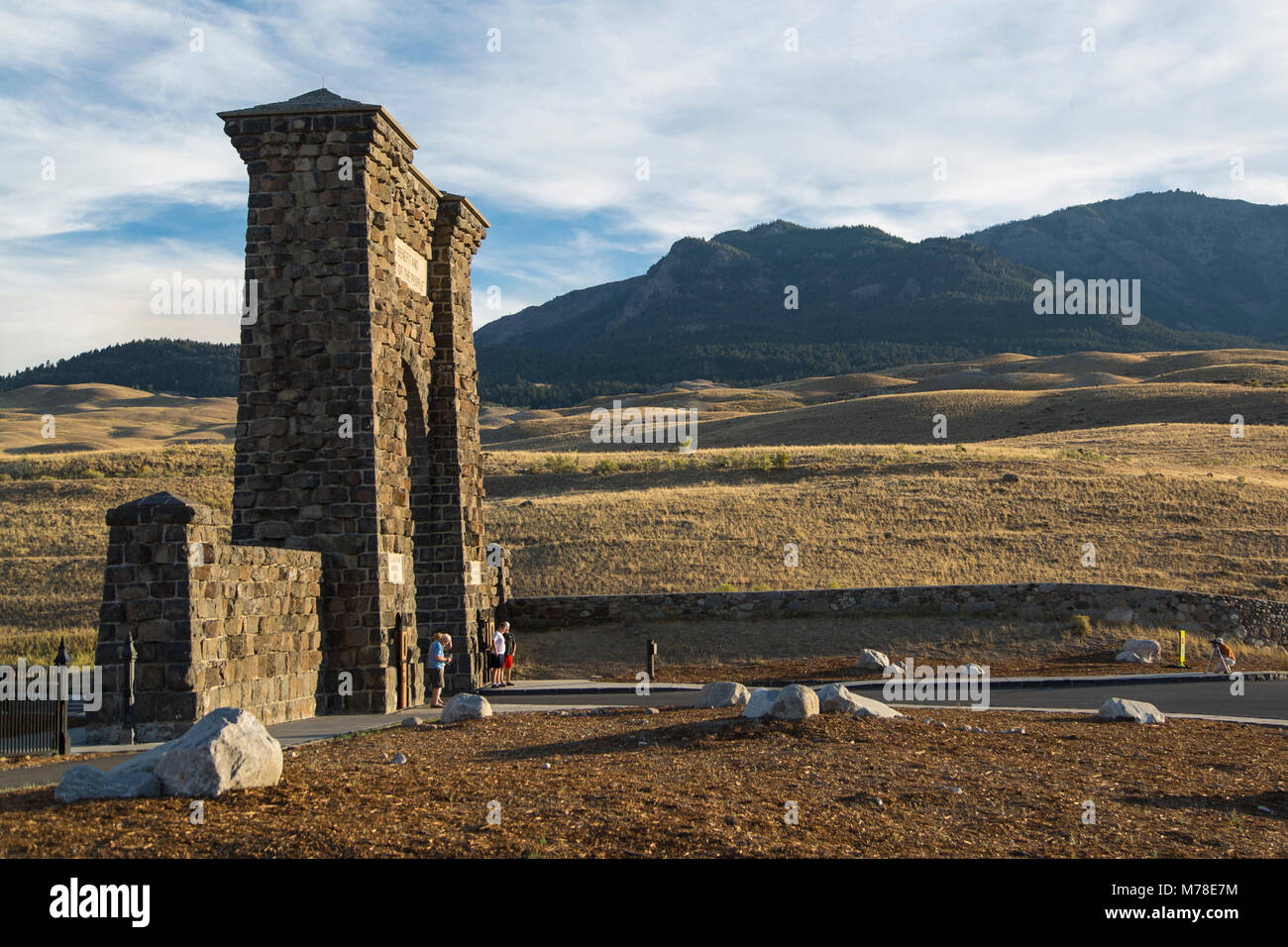 Taking pictures at Roosevelt Arch Stock Photo - Alamy